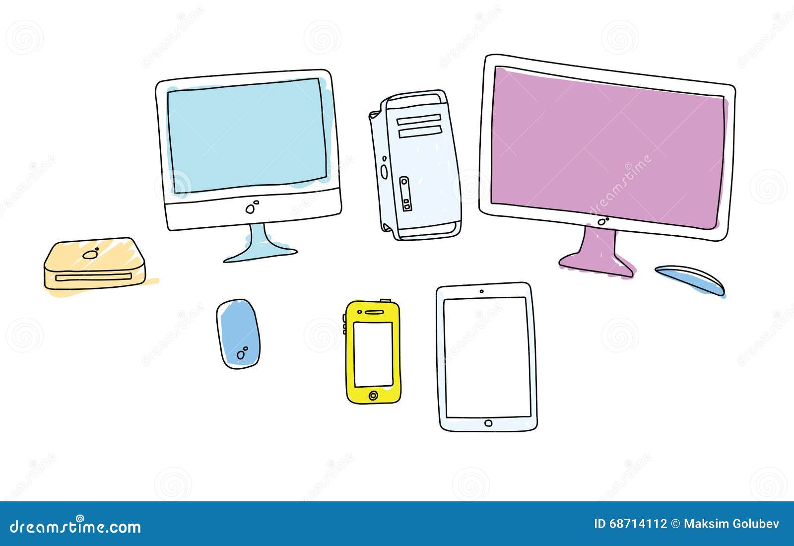 Doodle Colored Vector Gadgets on White Stock Vector - Illustration of ...