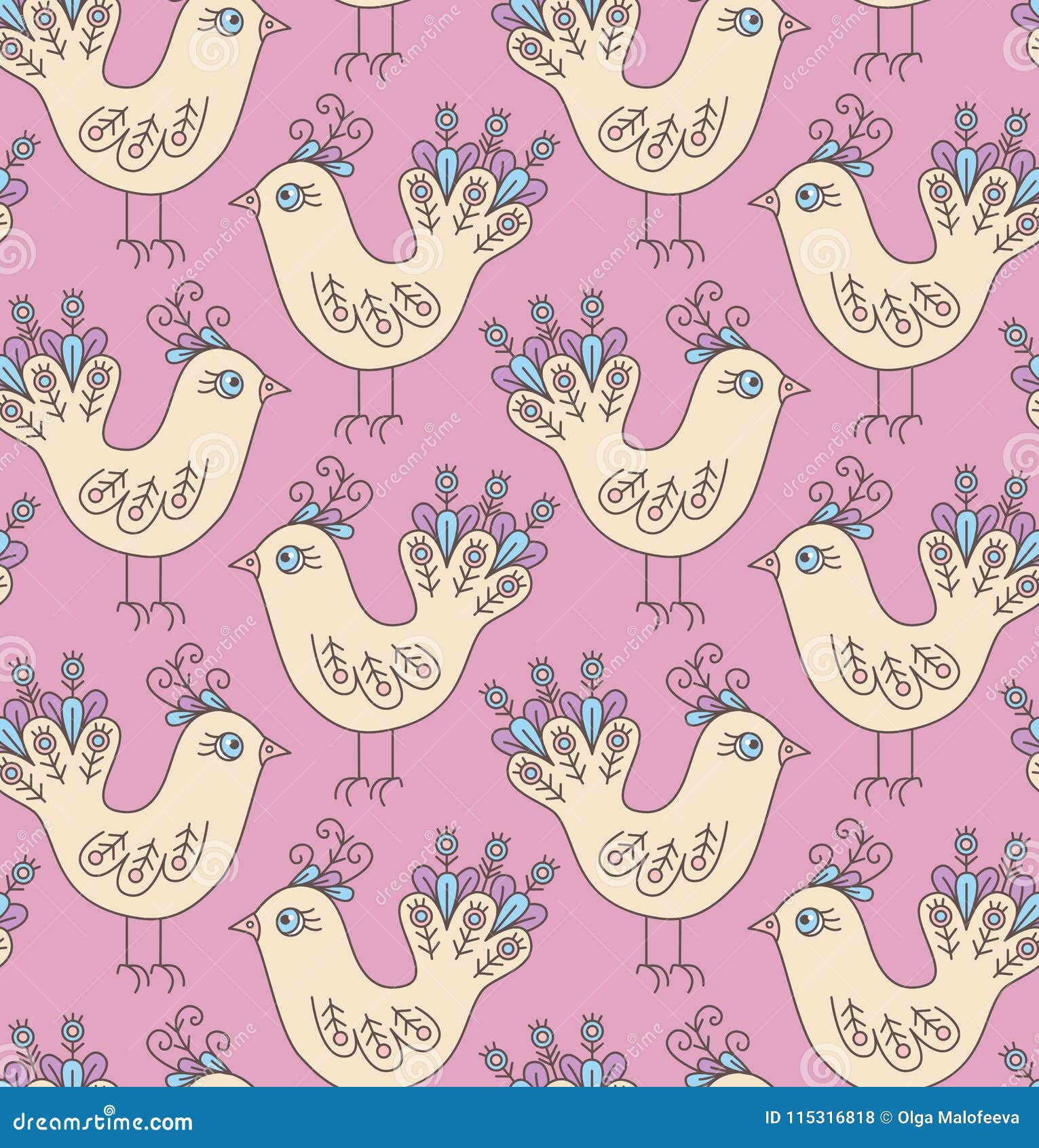 Doodle Birds Seamless Vector Pattern Stock Vector - Illustration of ...