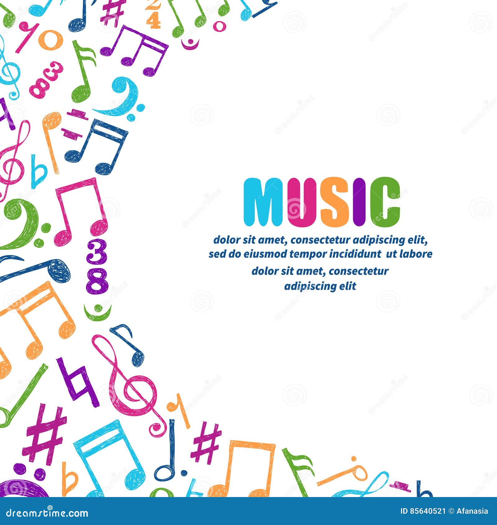 Doodle Colorful Notes Ornament Border Isolated on White Stock Vector ...