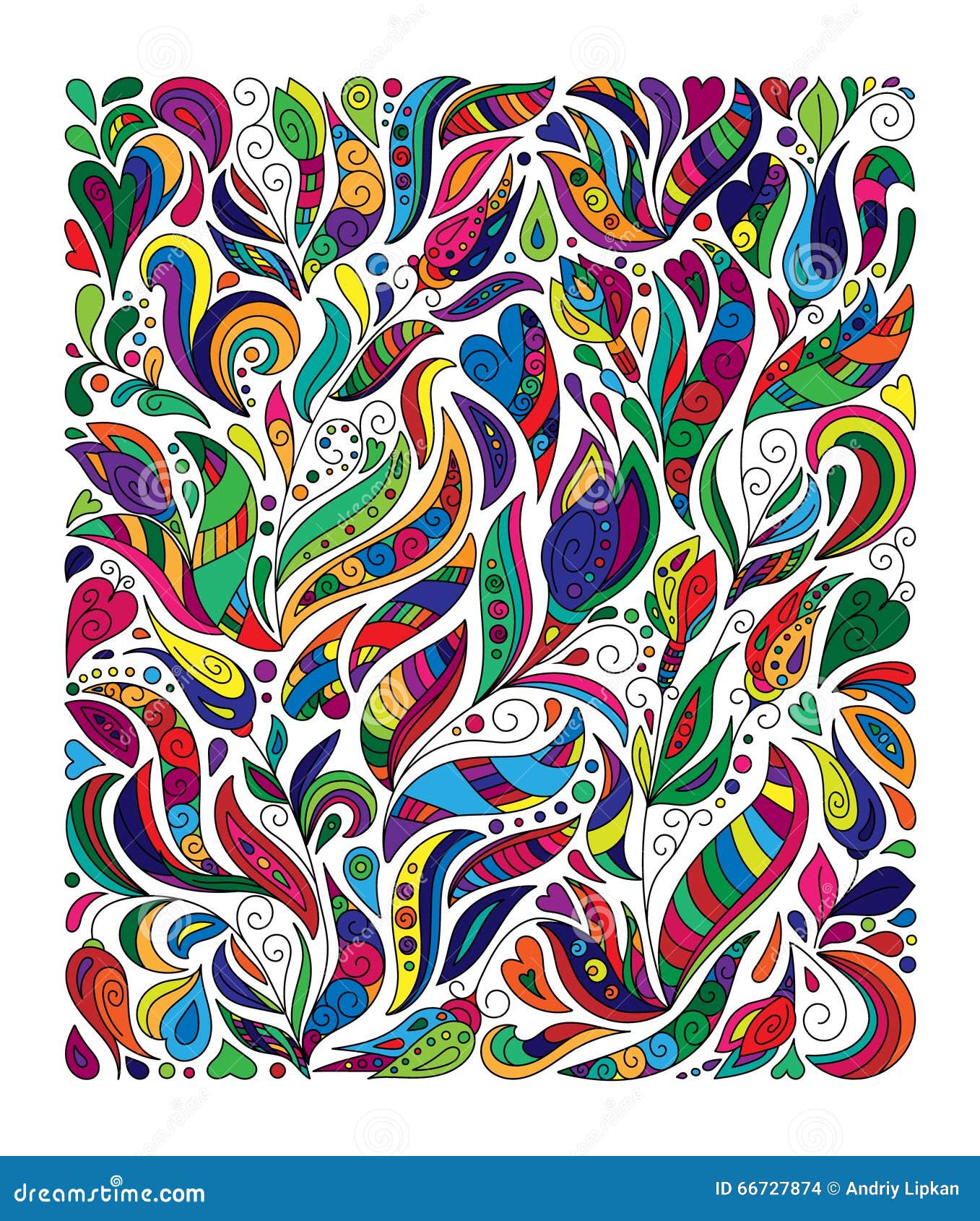 Doodle Colorful Rainbow Floral Hand Draw Pattern. Vector Illustration ...