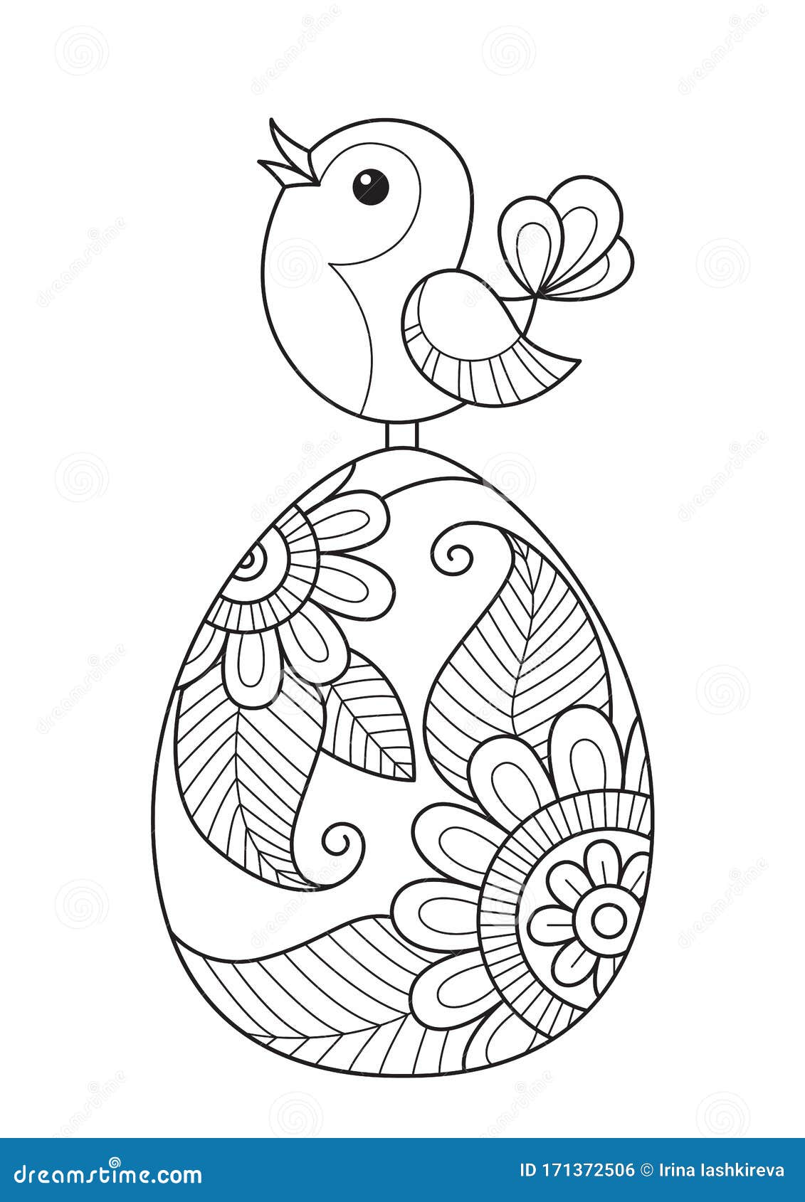Doodle Coloring Book Page Easter Egg and Bird Stock Illustration ...