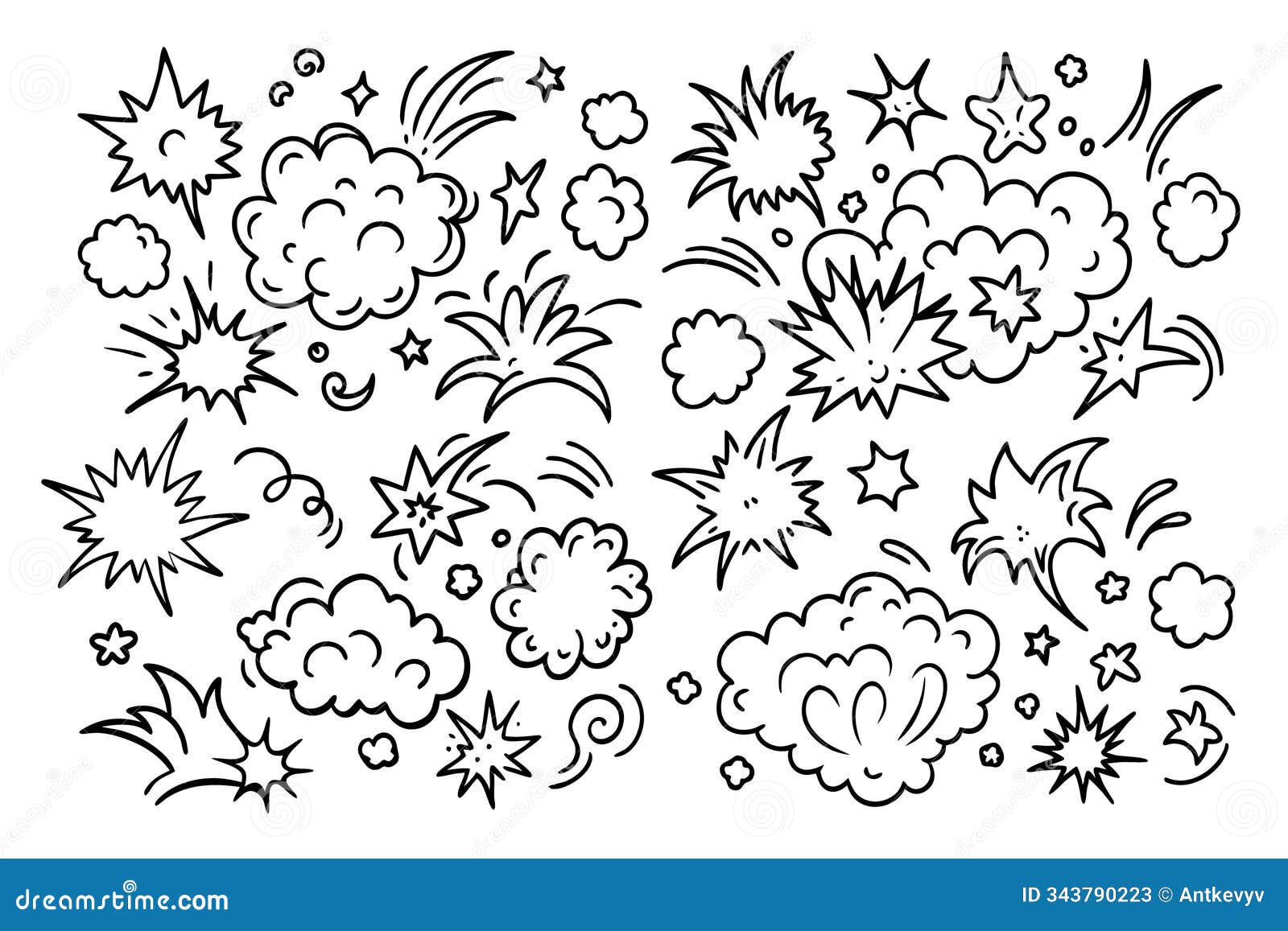 Doodle Comic Explosive Elements Pack, Fun Excitement, Pow Boom Bang ...