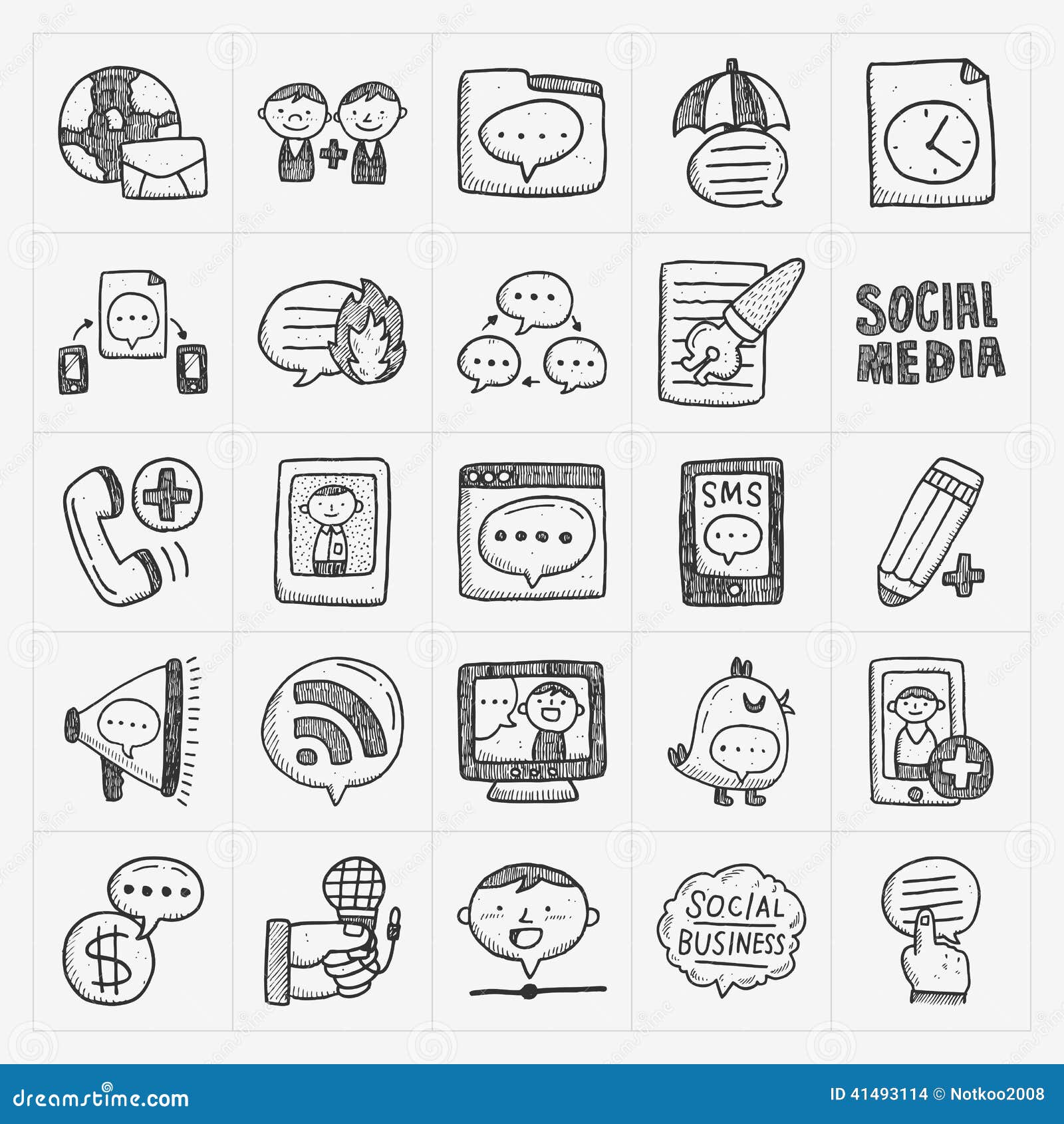 Doodle Communication Icons Set Stock Vector - Illustration of doodle ...