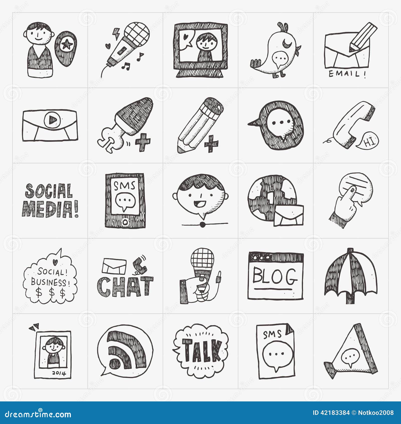 Doodle Communication Icons Set Stock Vector - Illustration of black ...