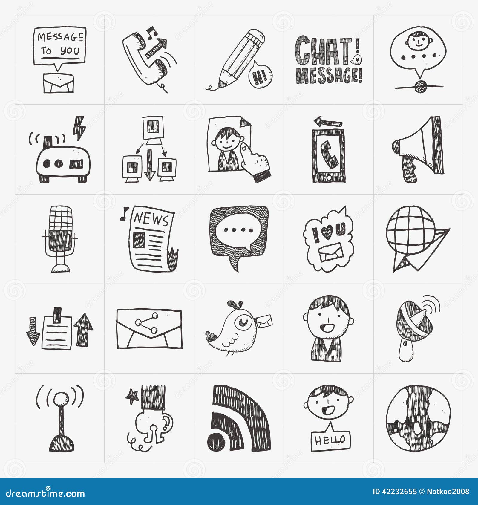 Doodle Communication Icons Set Stock Vector - Illustration of phone ...