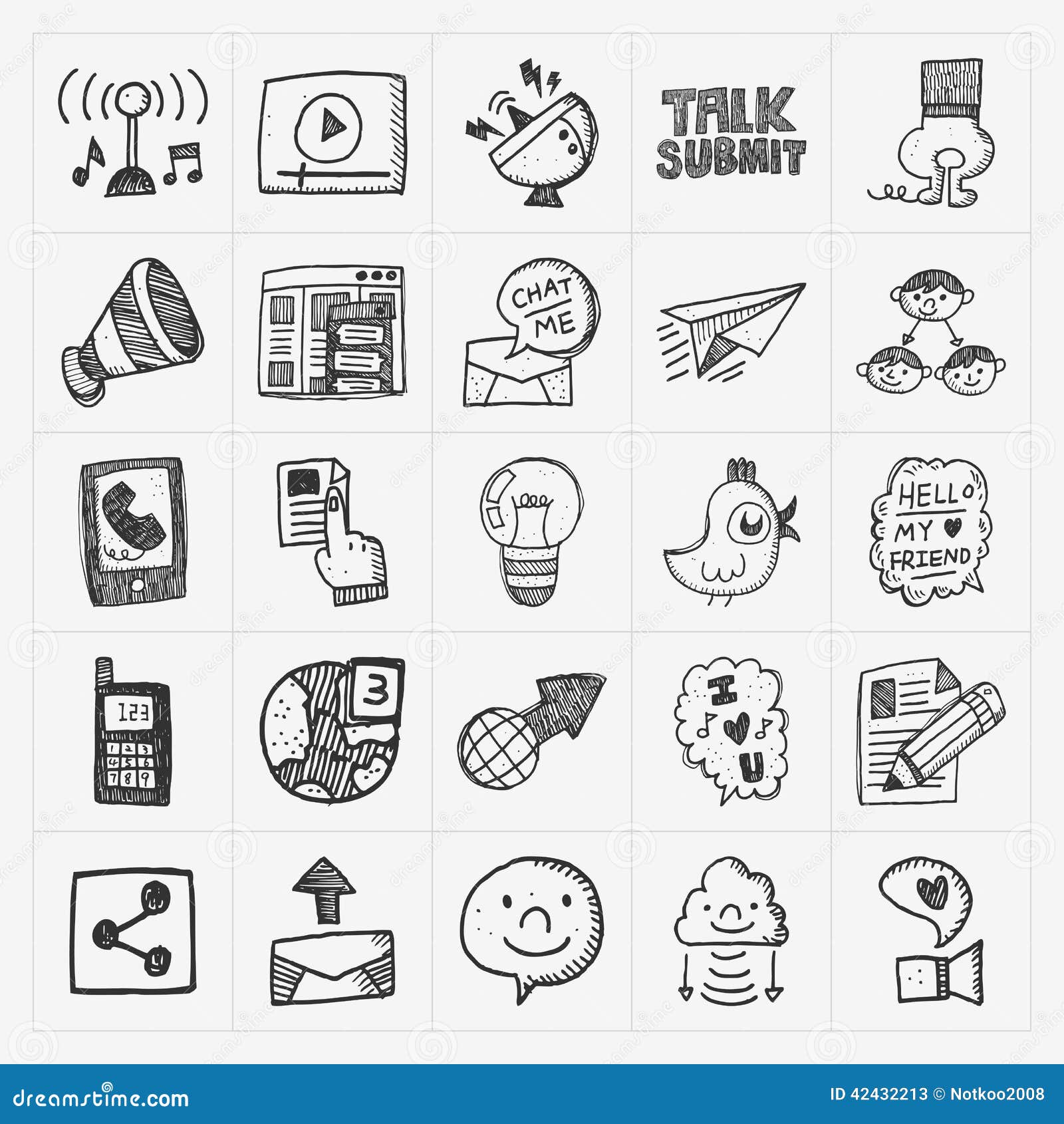 Doodle Communication Icons Set Stock Vector - Illustration of mobile ...