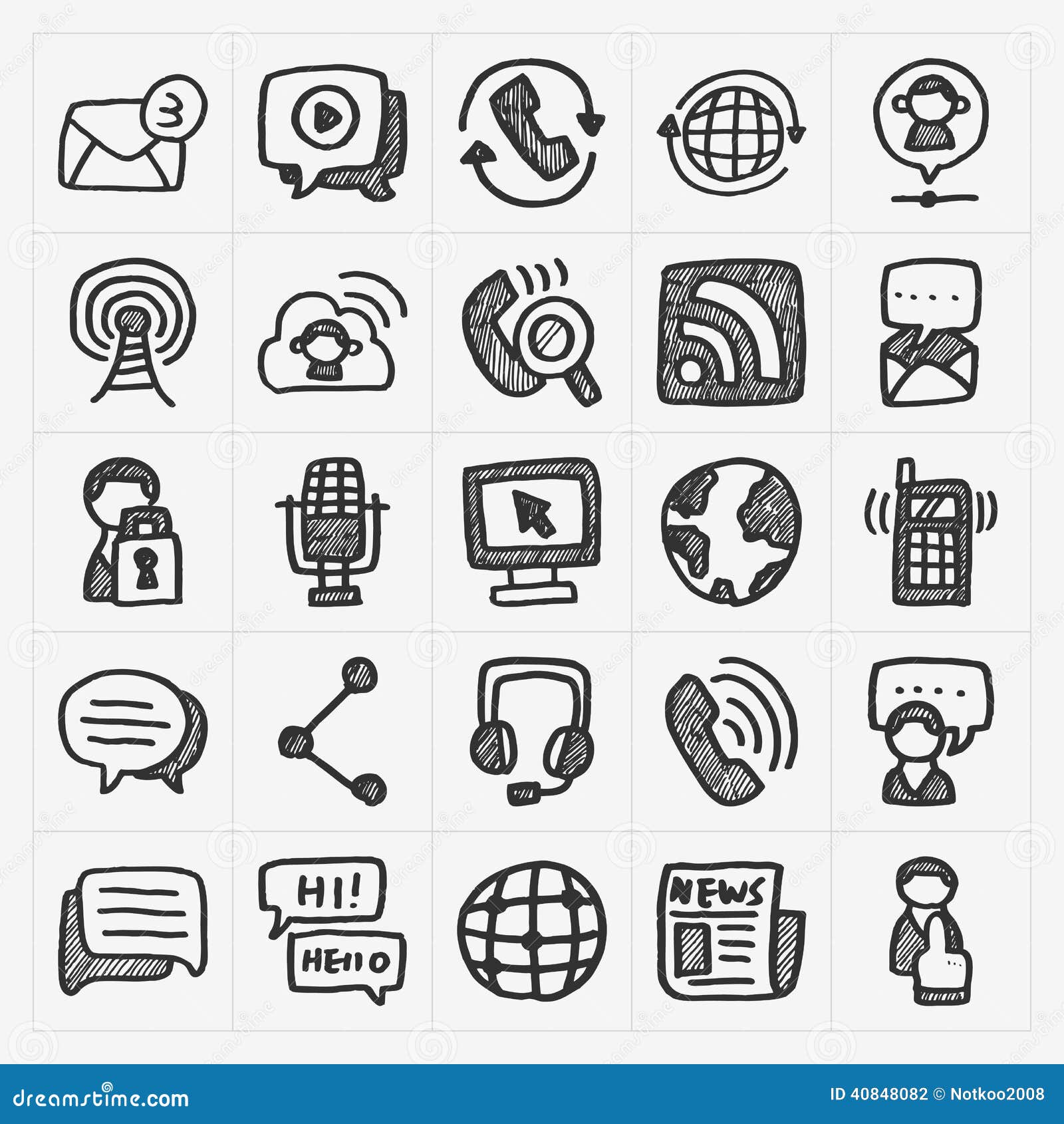 Doodle Communication Icons Set Stock Vector - Illustration of internet ...