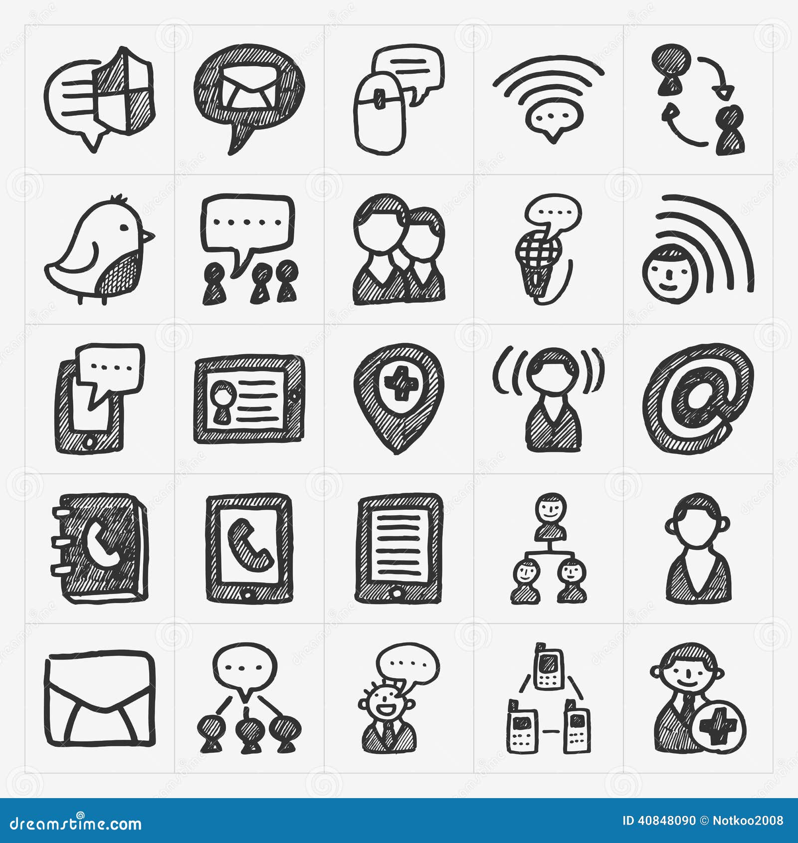 Doodle Communication Icons Set Stock Vector - Illustration of news ...