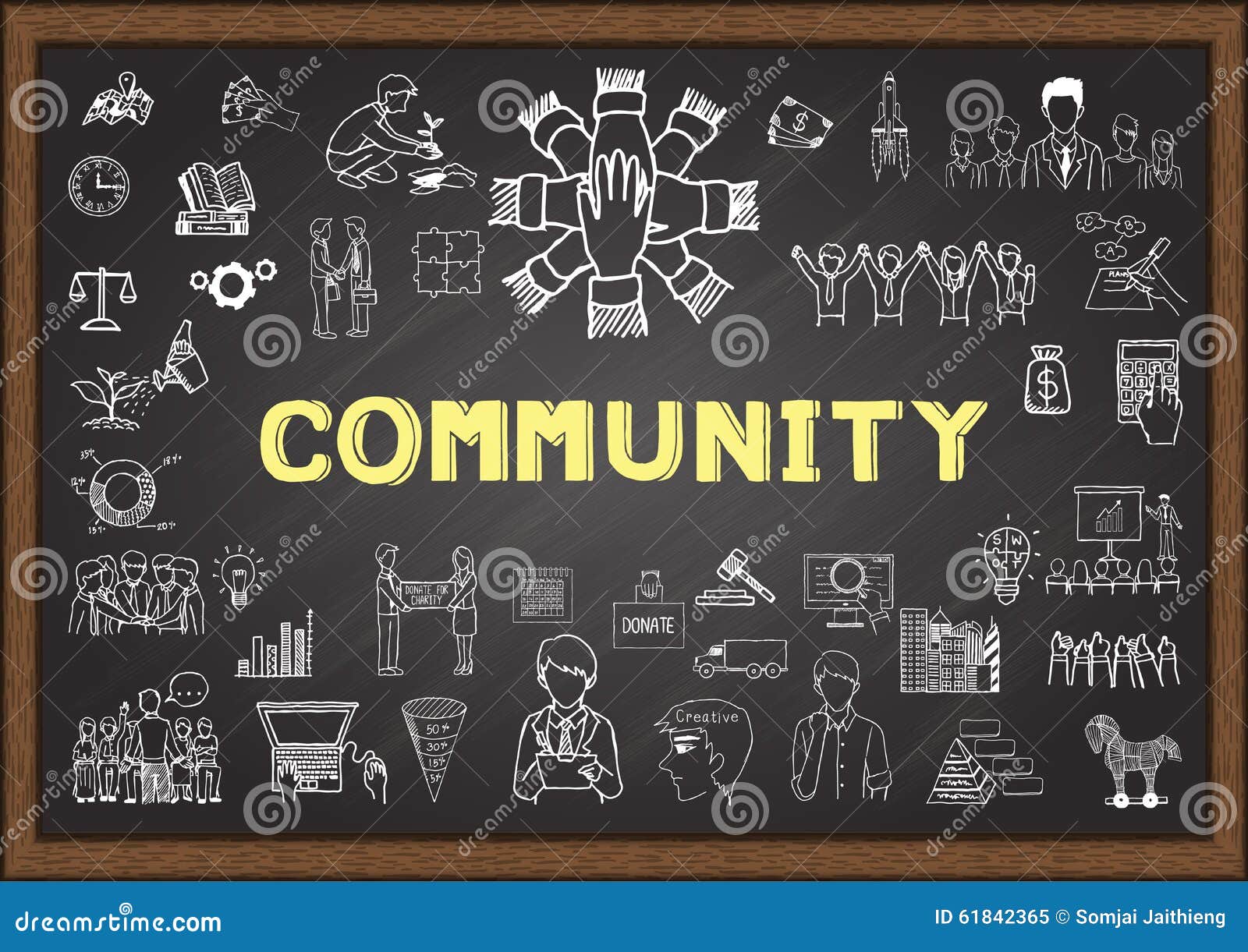 Doodle About Community On Chalkboard. Cartoon Vector | CartoonDealer ...