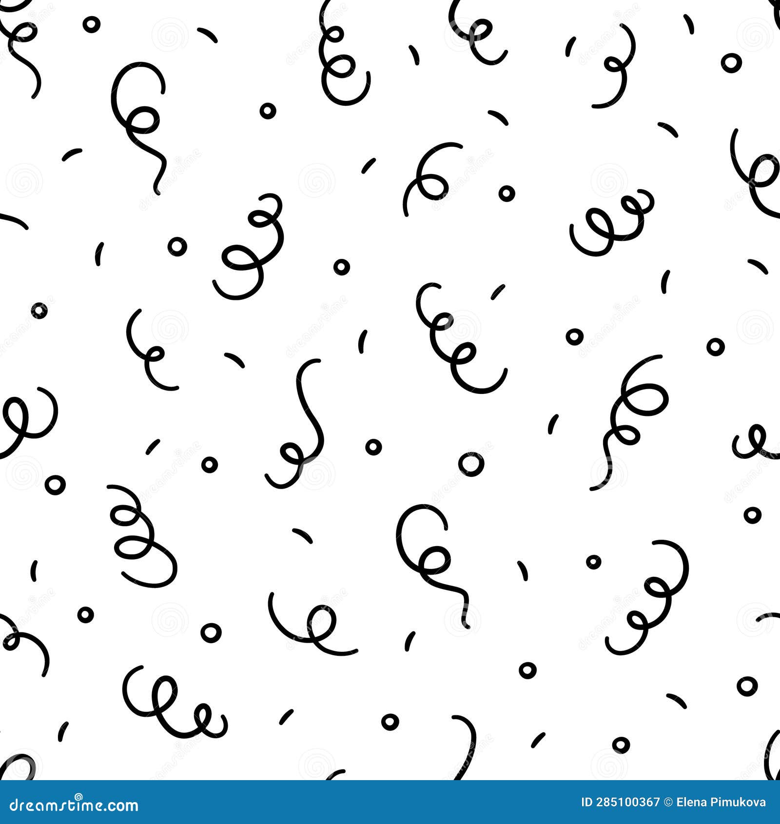 Doodle Confetti and Streamers Seamless Pattern. Hand Drawn Celebration ...