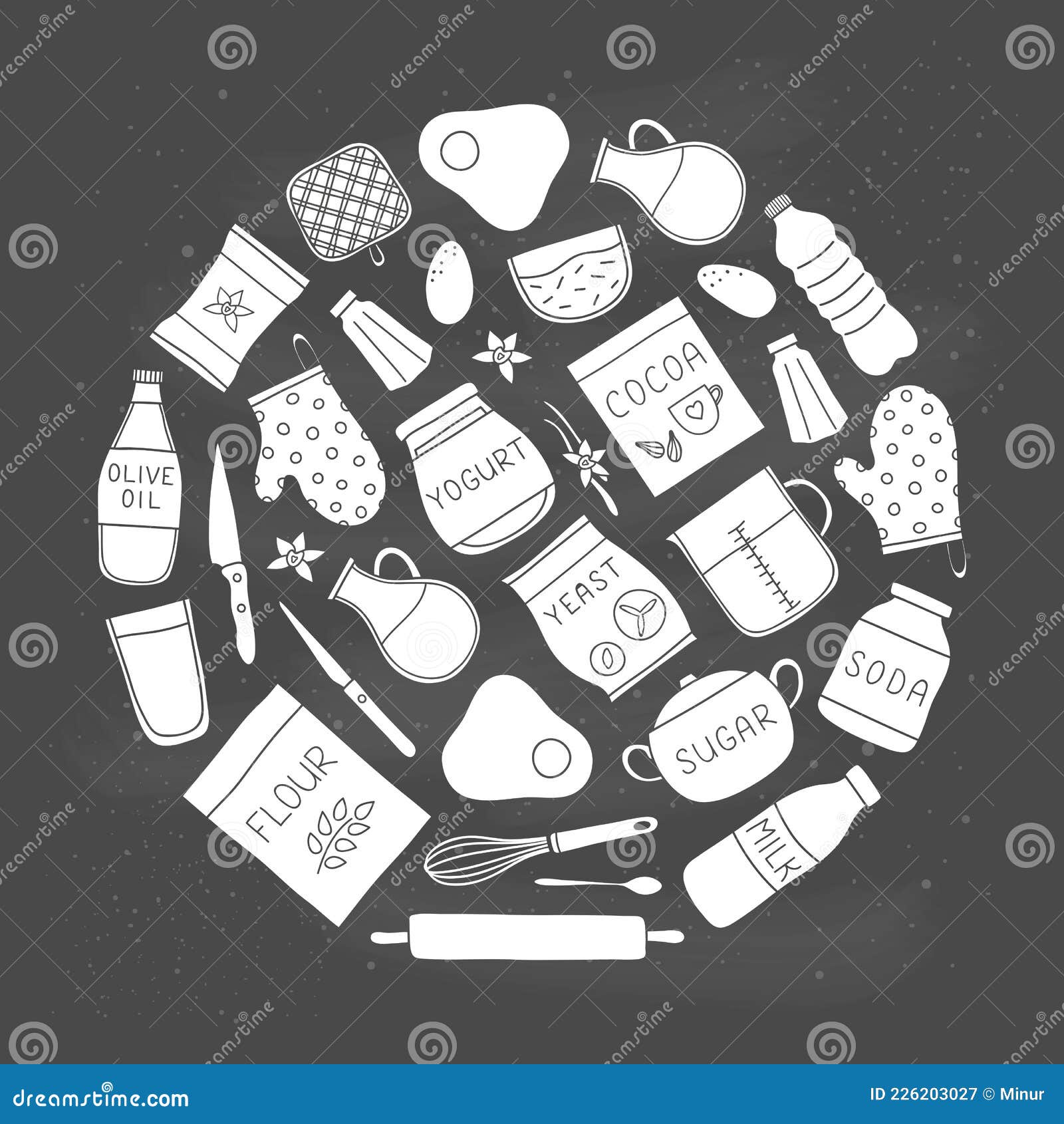 Doodle Cooking, Baking Ingredients in Circle. Stock Vector ...