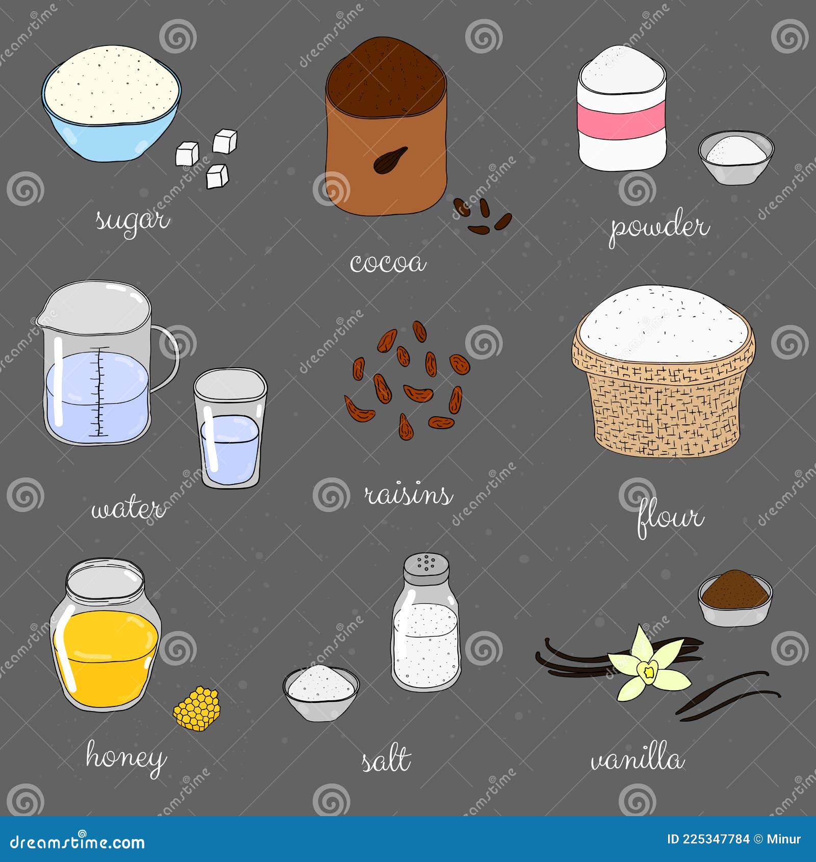 Doodle Cooking Ingredients Set. Stock Vector - Illustration of baking ...
