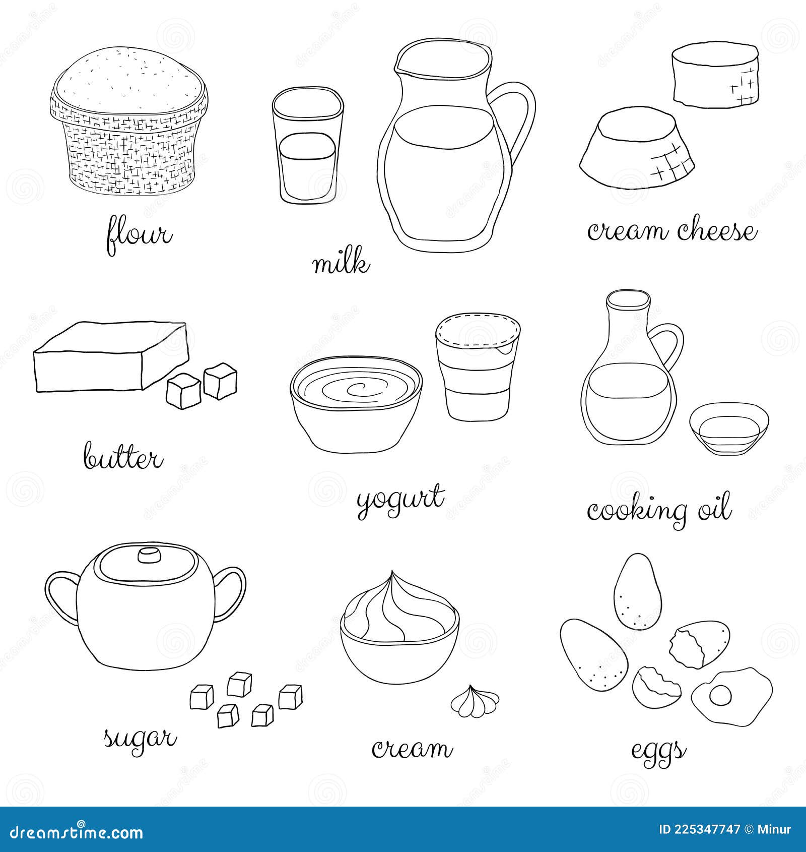 Doodle Cooking Ingredients Set. Stock Vector - Illustration of bake ...