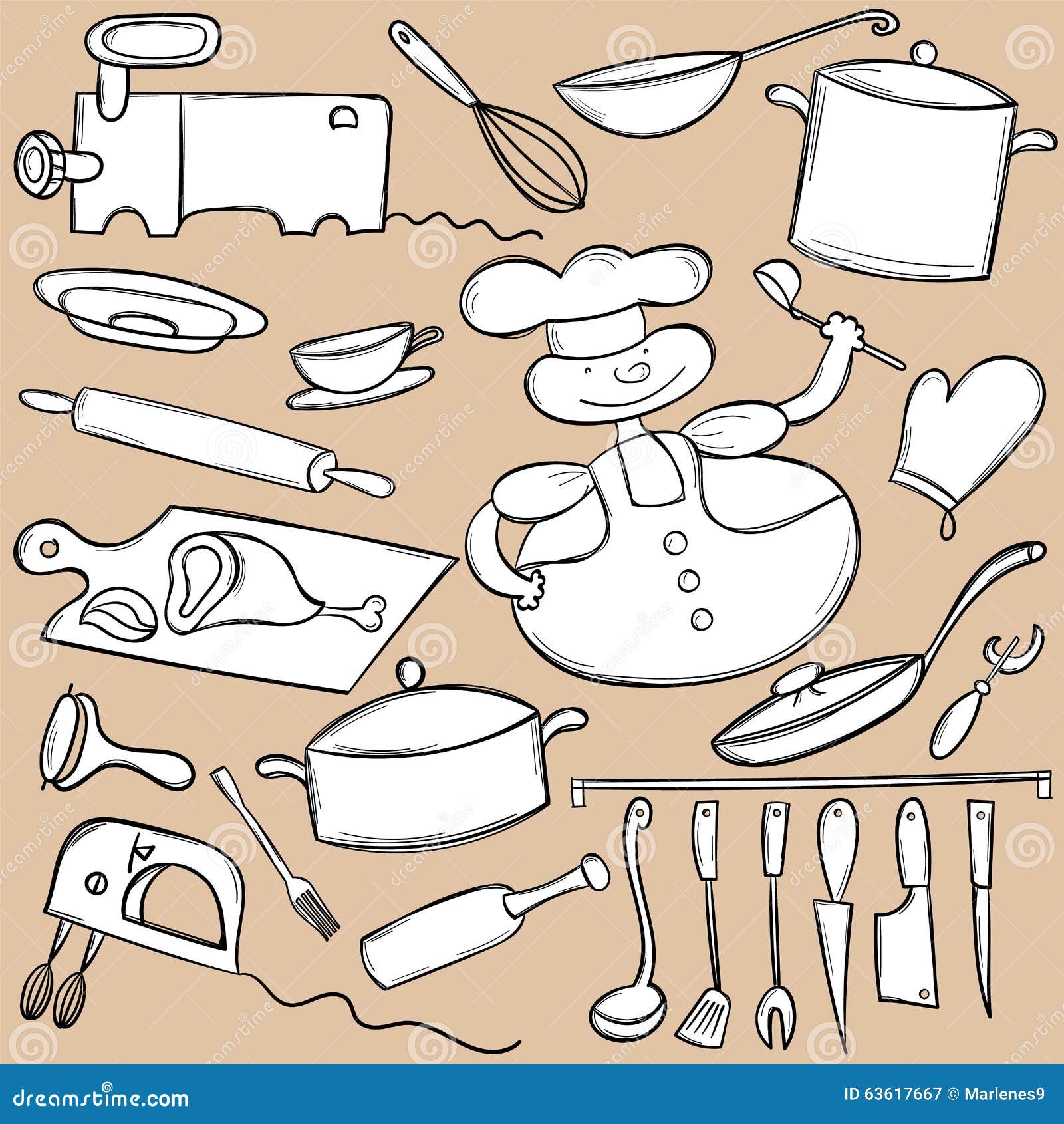 Doodle Cooking Set stock vector. Illustration of doodle - 63617667