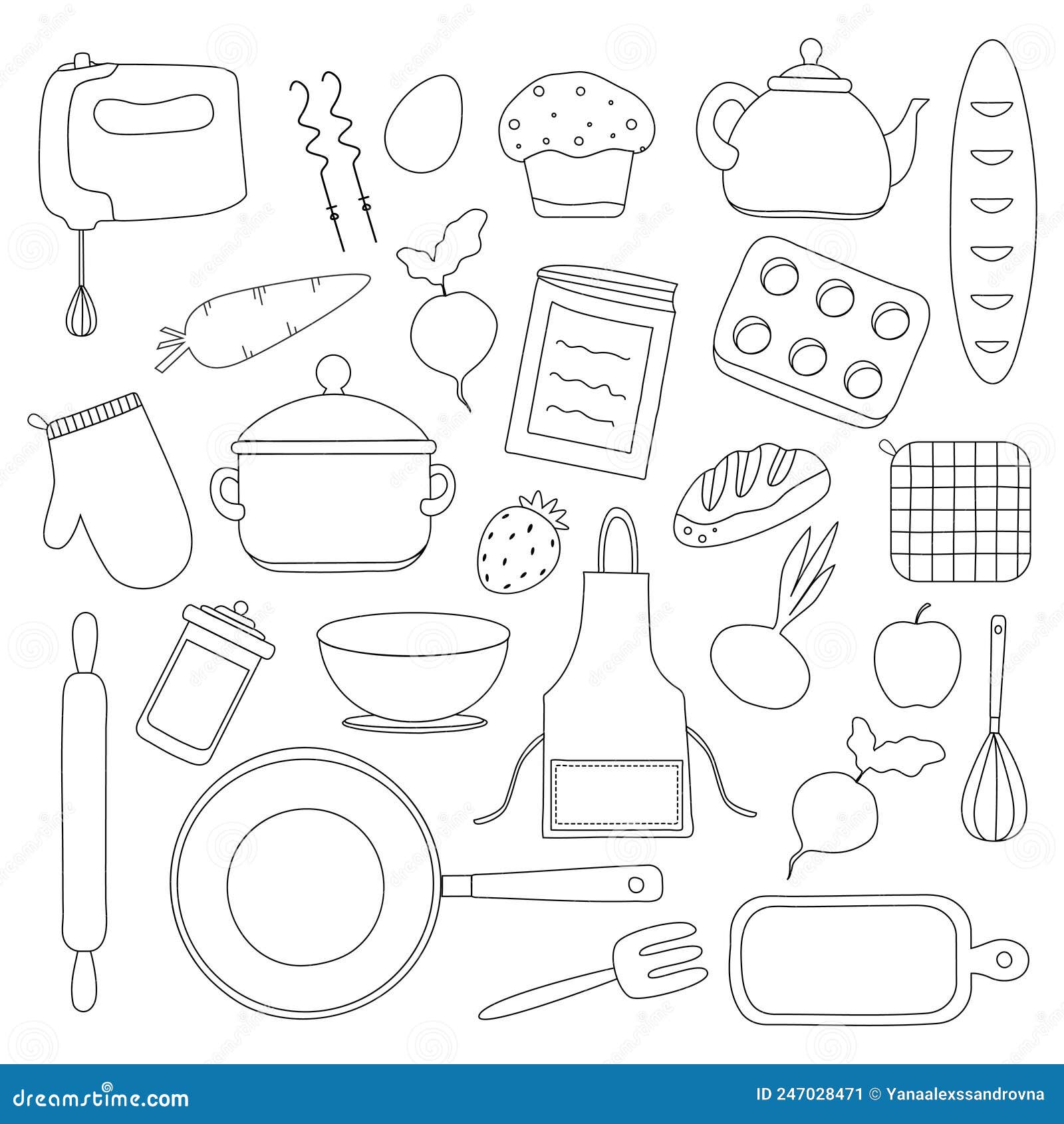 Doodle Cooking Vector Set. Kitchen Equipment and Objects for Cooking ...