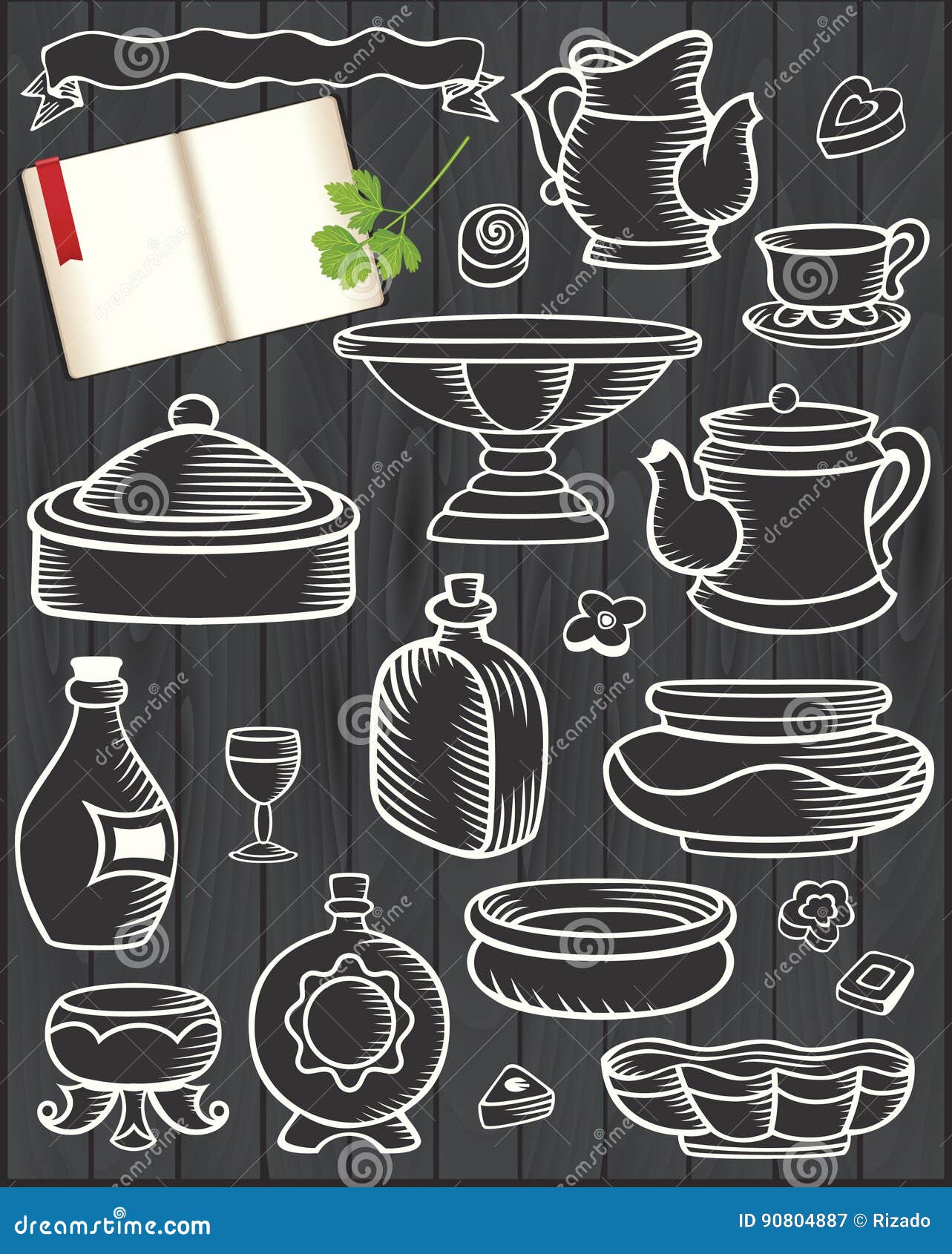 Doodle crockery set stock vector. Illustration of life - 90804887