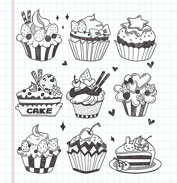 Doodle cupcake set stock vector. Illustration of romantic - 29080346