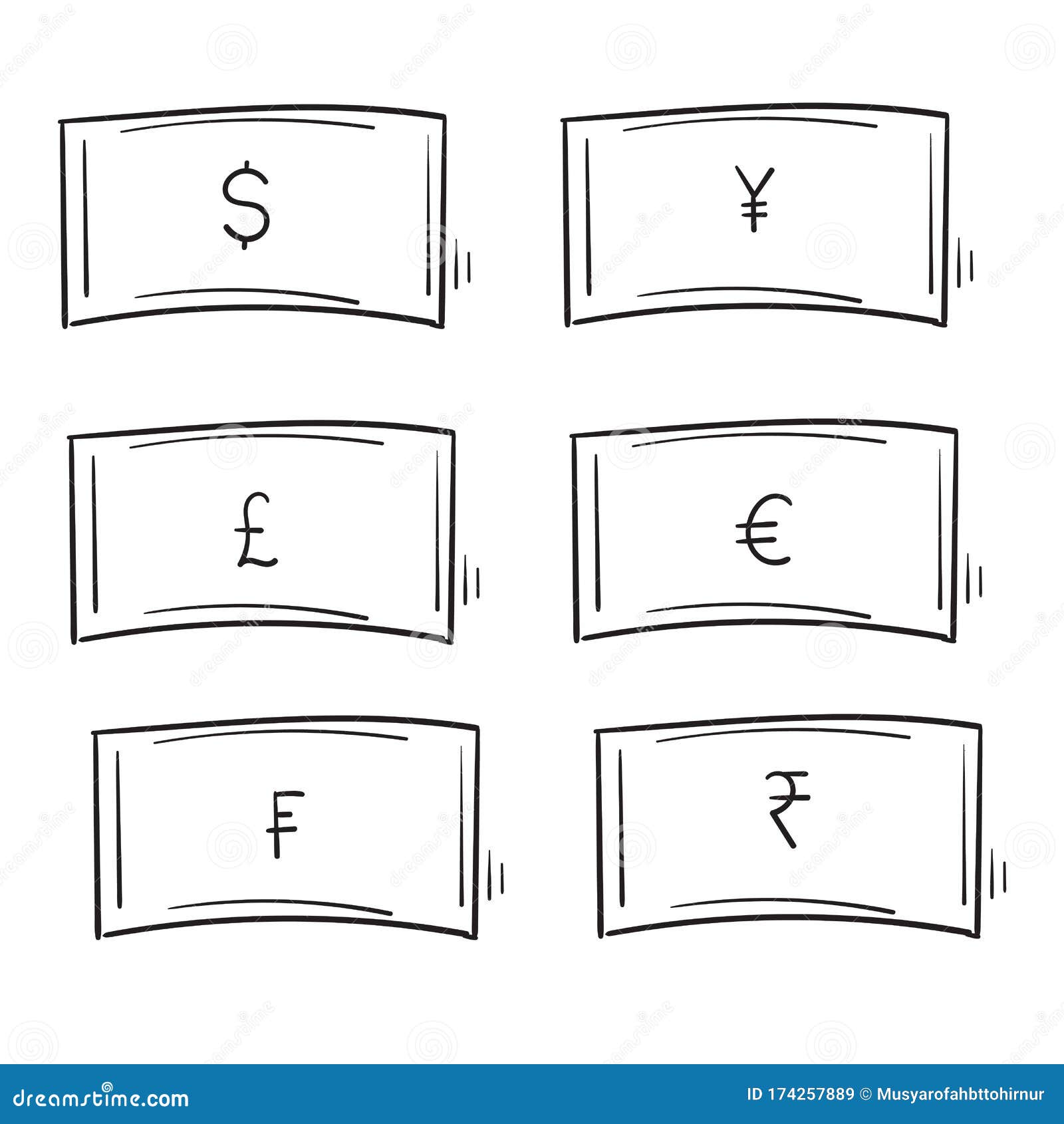 Doodle Currency Illustration with Hand Drawn Style Vector Isolated ...
