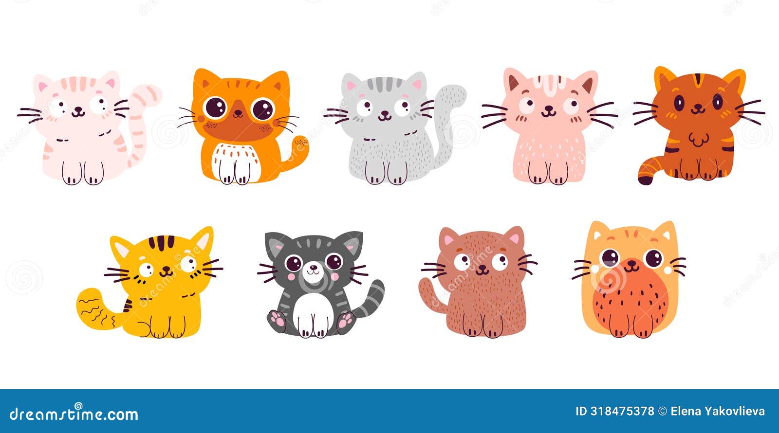 Doodle Cute Cartoon Character Cats Stock Vector - Illustration of ...
