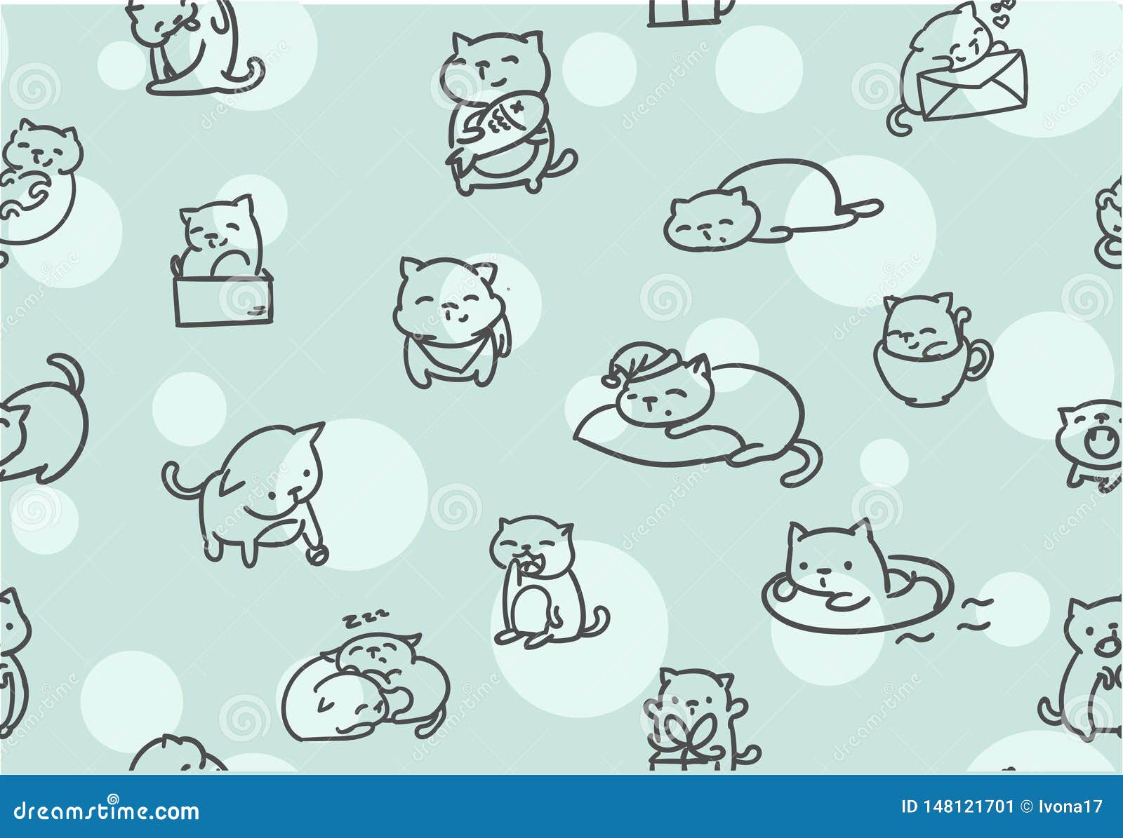 Doodle Cute Little Cat Vector Seamless Pattern Stock Illustration ...