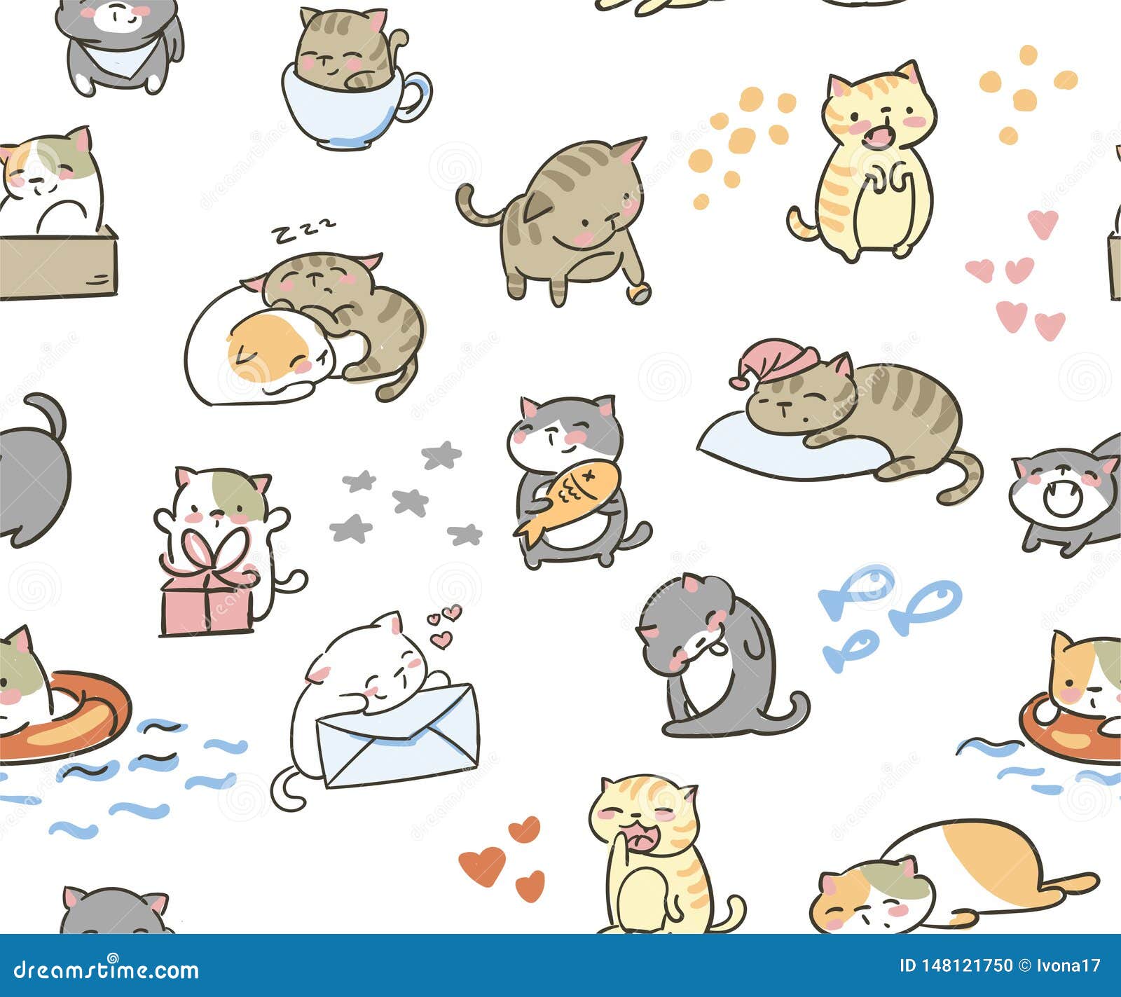 Doodle Cute Little Cat Vector Seamless Pattern Stock Illustration ... Doodle Cute Little Cat Vector Seamless Pattern Stock Illustration ...