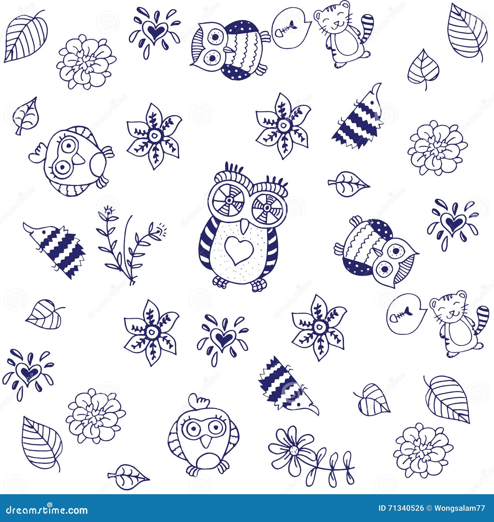 Doodle with cute owls stock vector. Illustration of emotion - 71340526