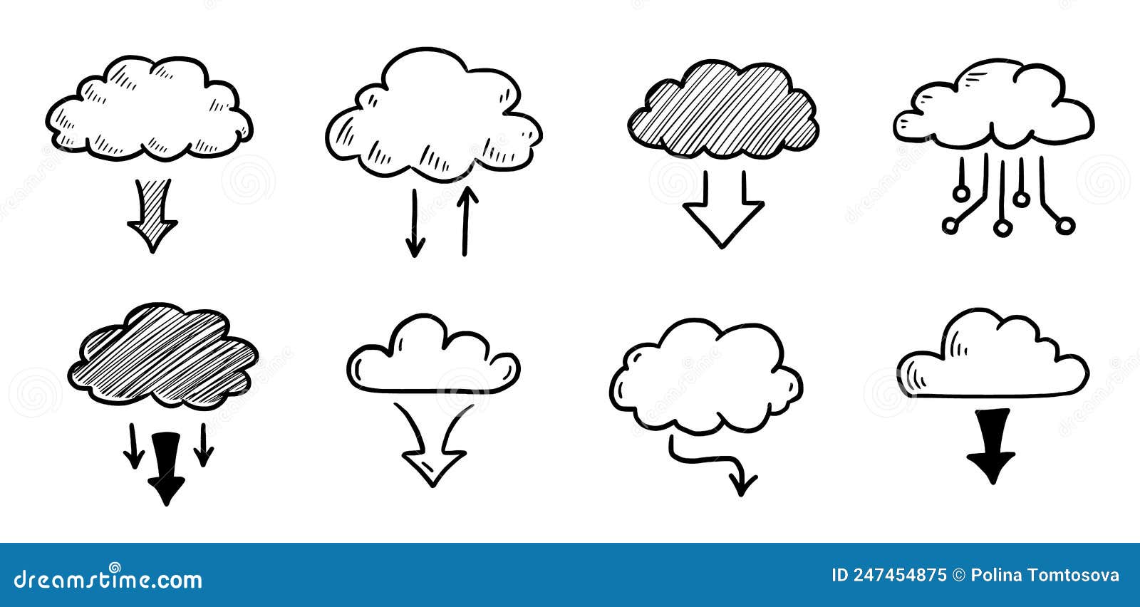 Doodle Data Server Cloud Set Stock Vector - Illustration of storage ...