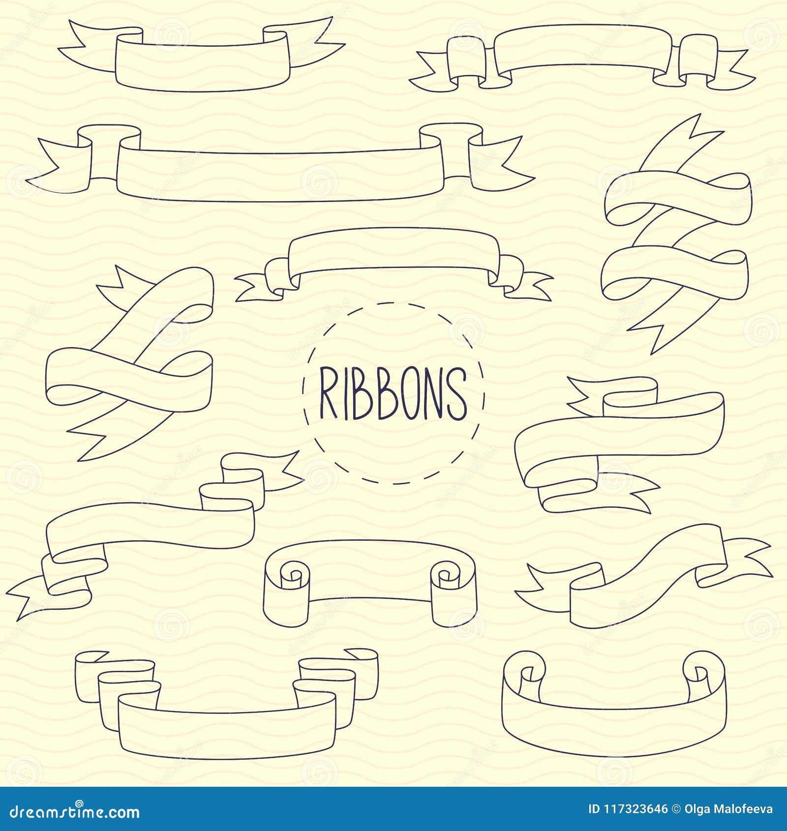 Doodle Decorative Line Ribbons Set Stock Vector - Illustration of drawn ...