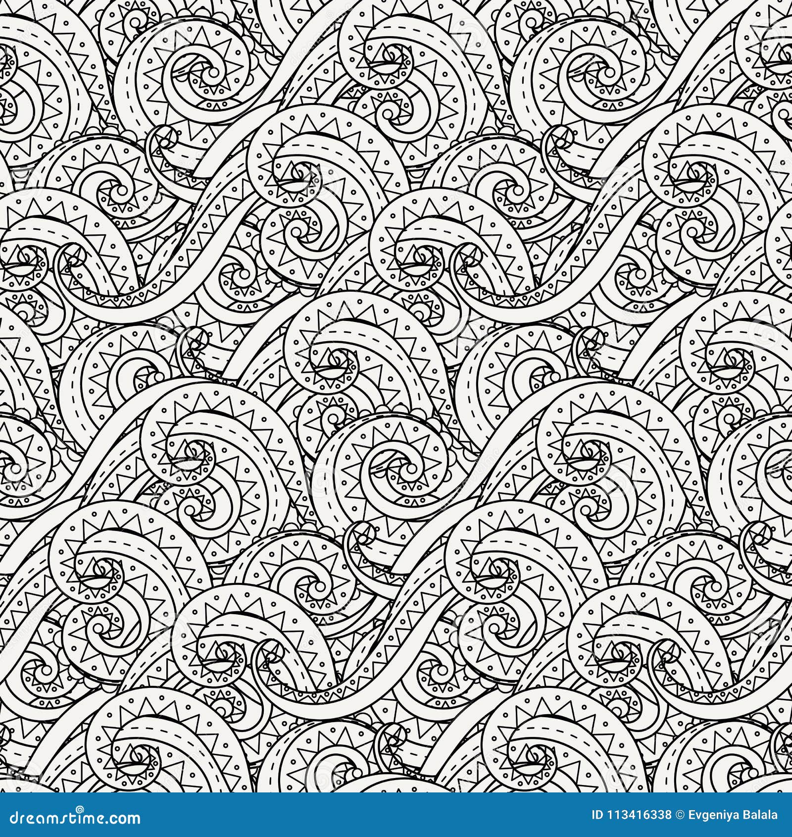 Doodle Decorative Ornamental Curly Vector Seamless Pattern Stock Vector ...