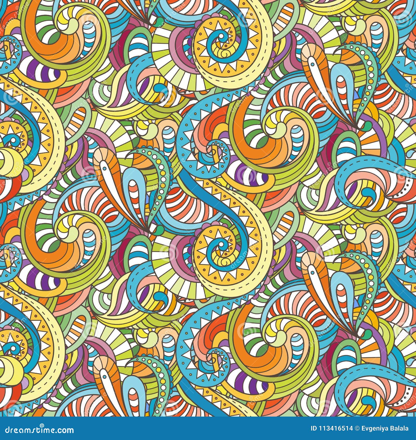 Doodle Decorative Ornamental Curly Vector Seamless Pattern Stock Vector ...