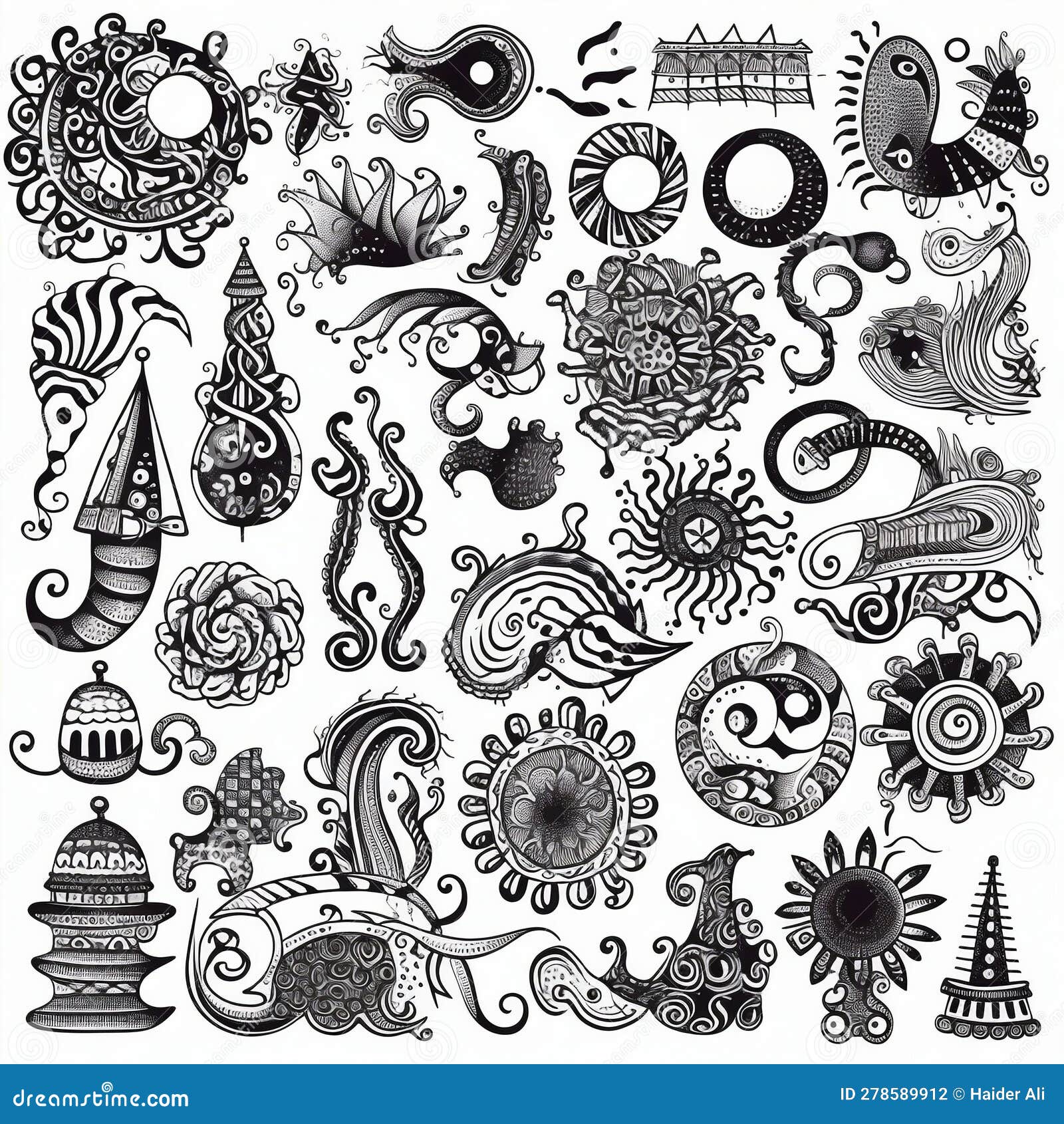 Doodle Design Elements Set. AI Stock Illustration - Illustration of ...