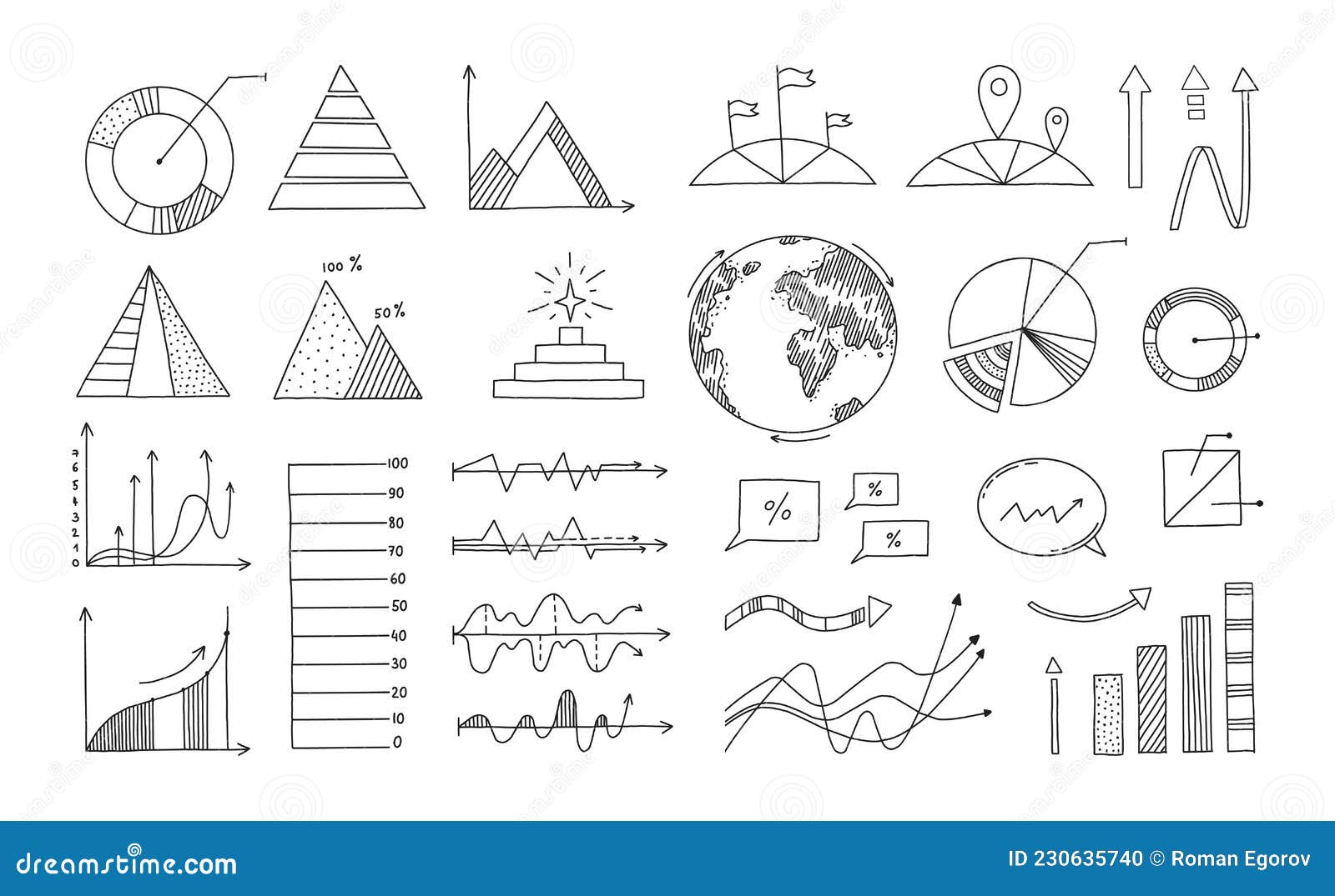 Doodle Diagrams. Business Presentation and Statistics Hand Drawn ...