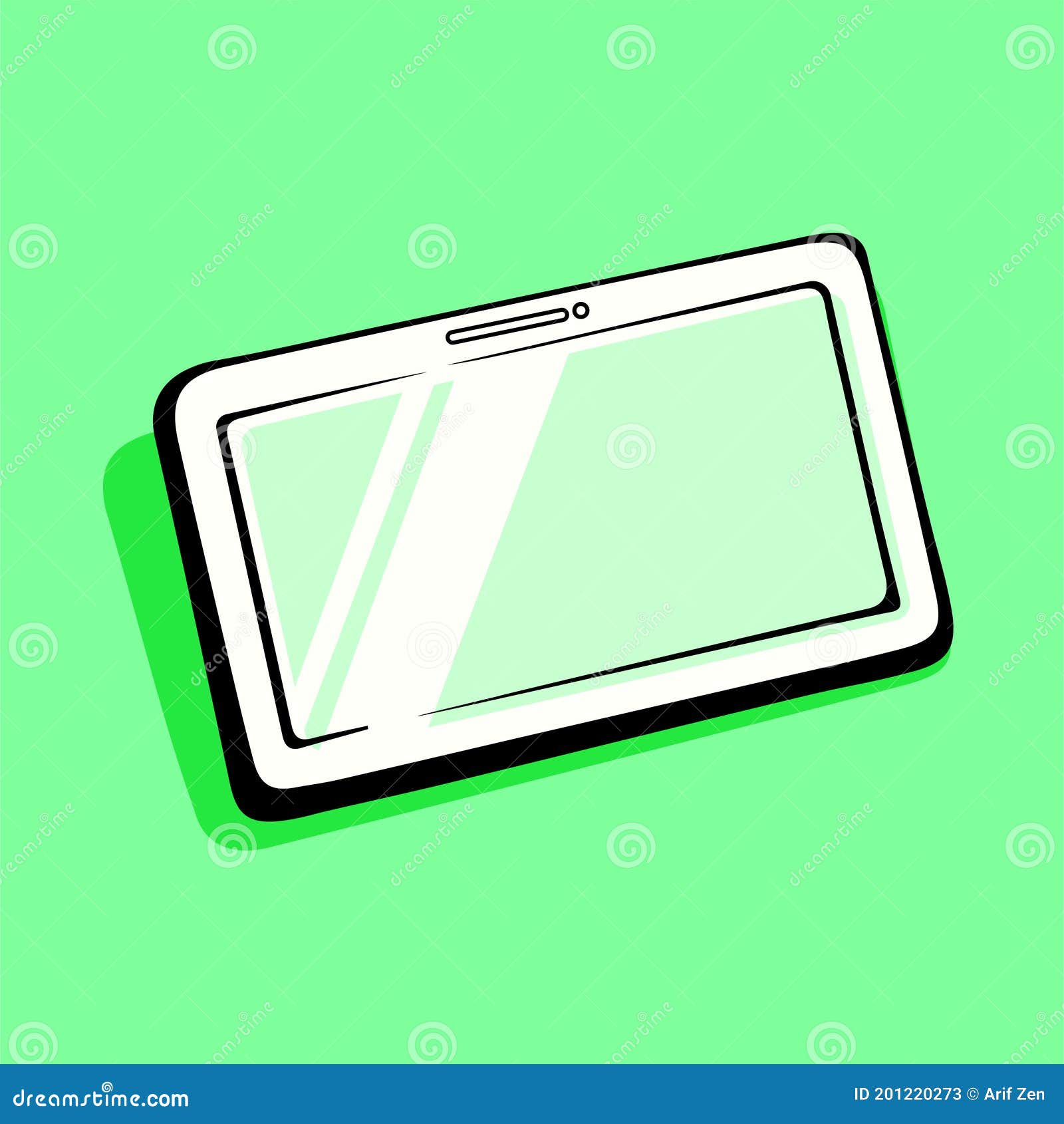 Doodle Digital Device on Green Background. Thin Outline Tablet Template ...