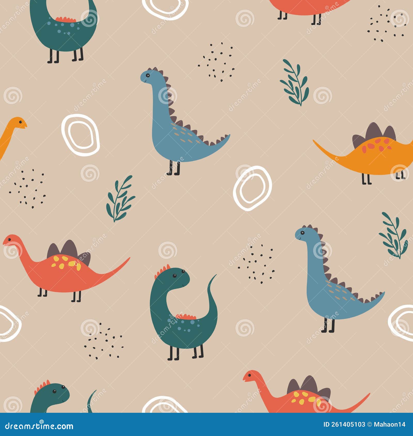 Doodle dinosaurs pattern stock vector. Illustration of dinosaur - 261405103