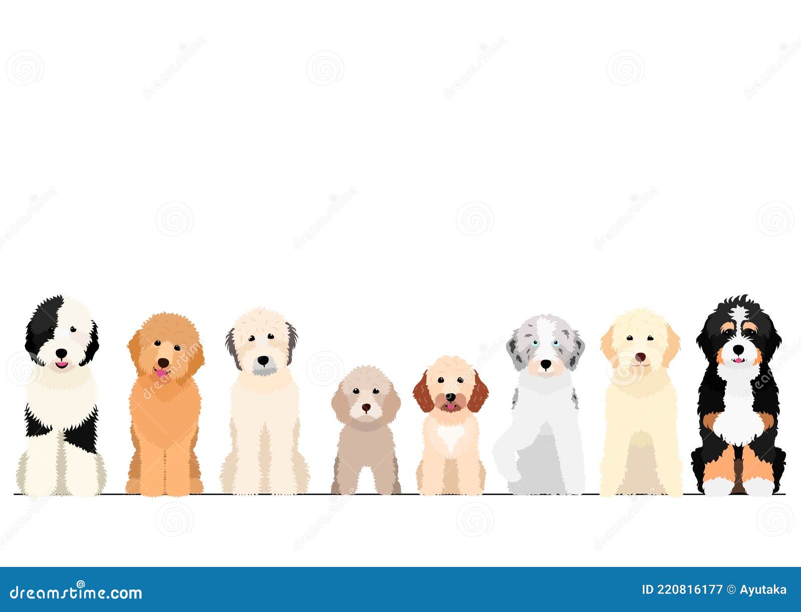 Doodle Dogs Sitting in a Row Stock Image - Illustration of labradoodle ...