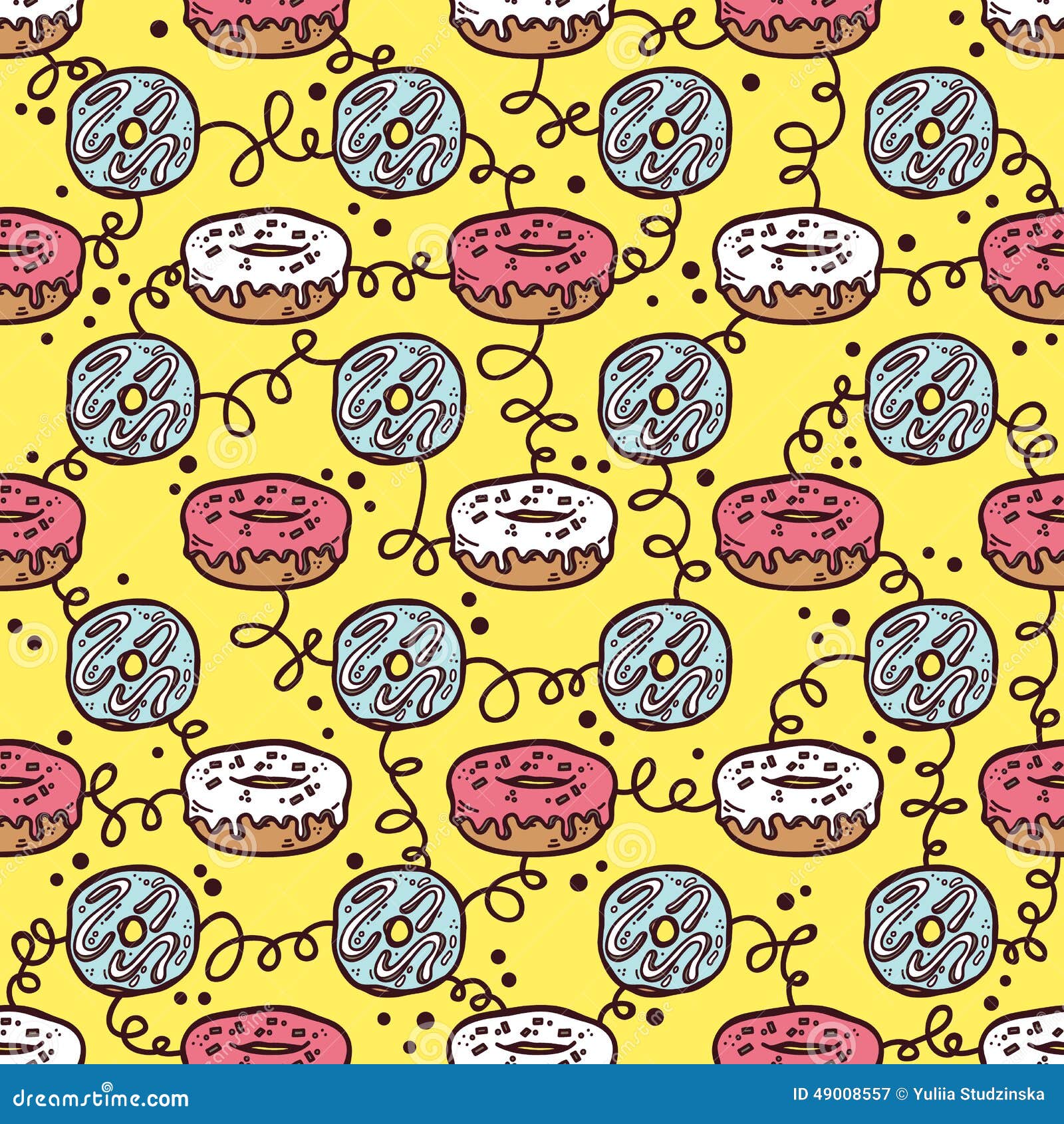 Doodle donuts pattern. stock vector. Illustration of lovely - 49008557