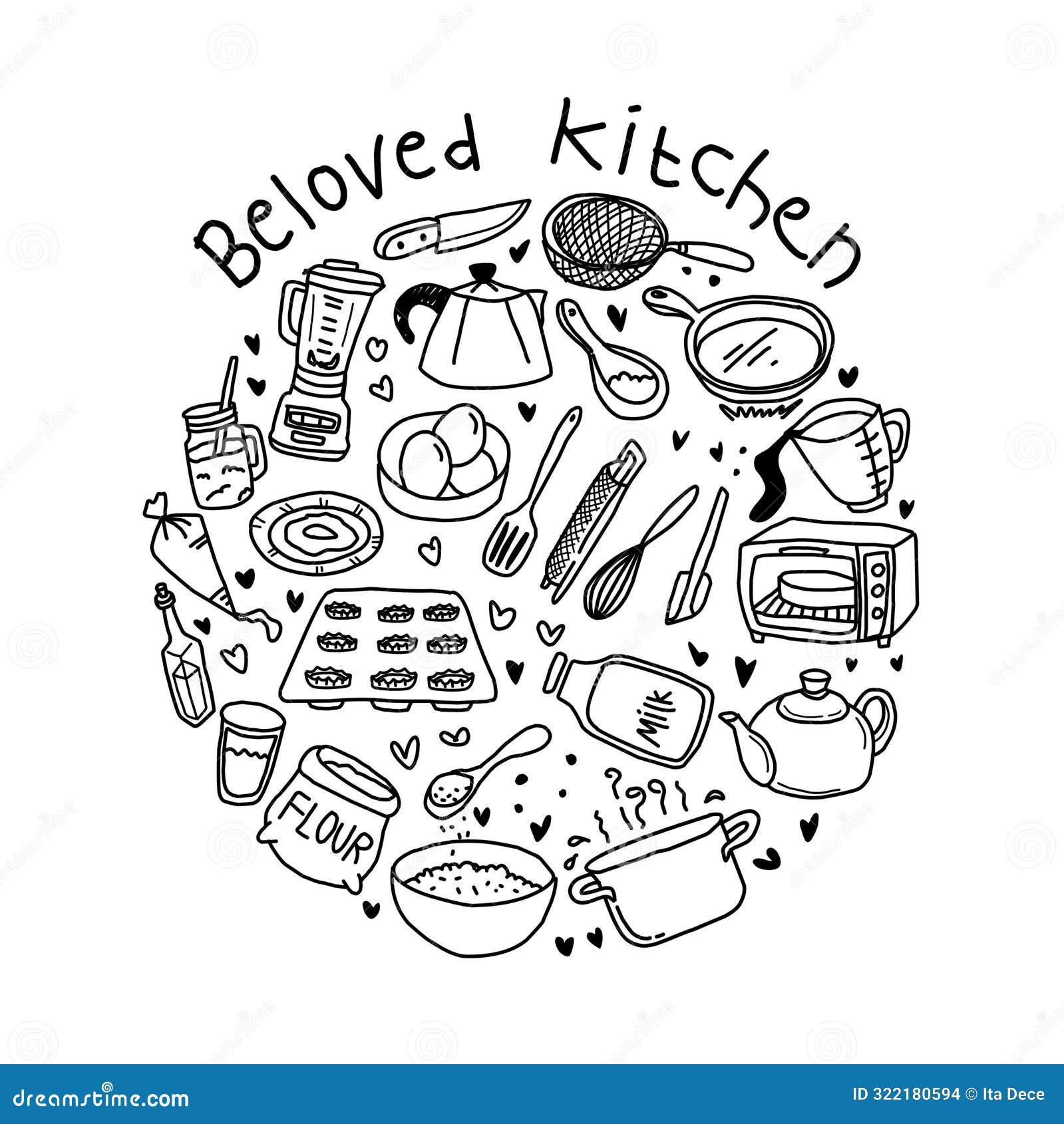 Doodle Drawing Set of Kitchen Ware Stock Vector - Illustration of ...