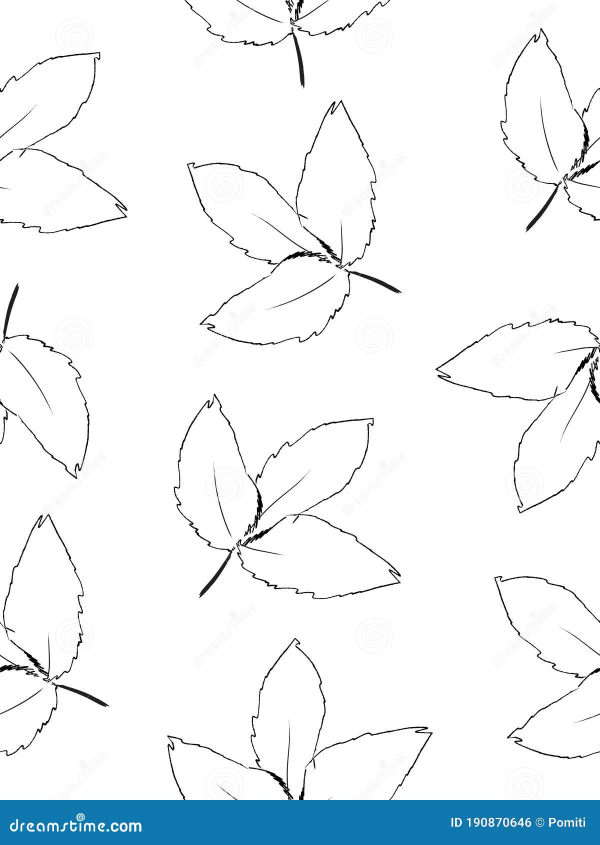 Doodle Drawing Style Image of Black and White Beech Leaf Seamless ...