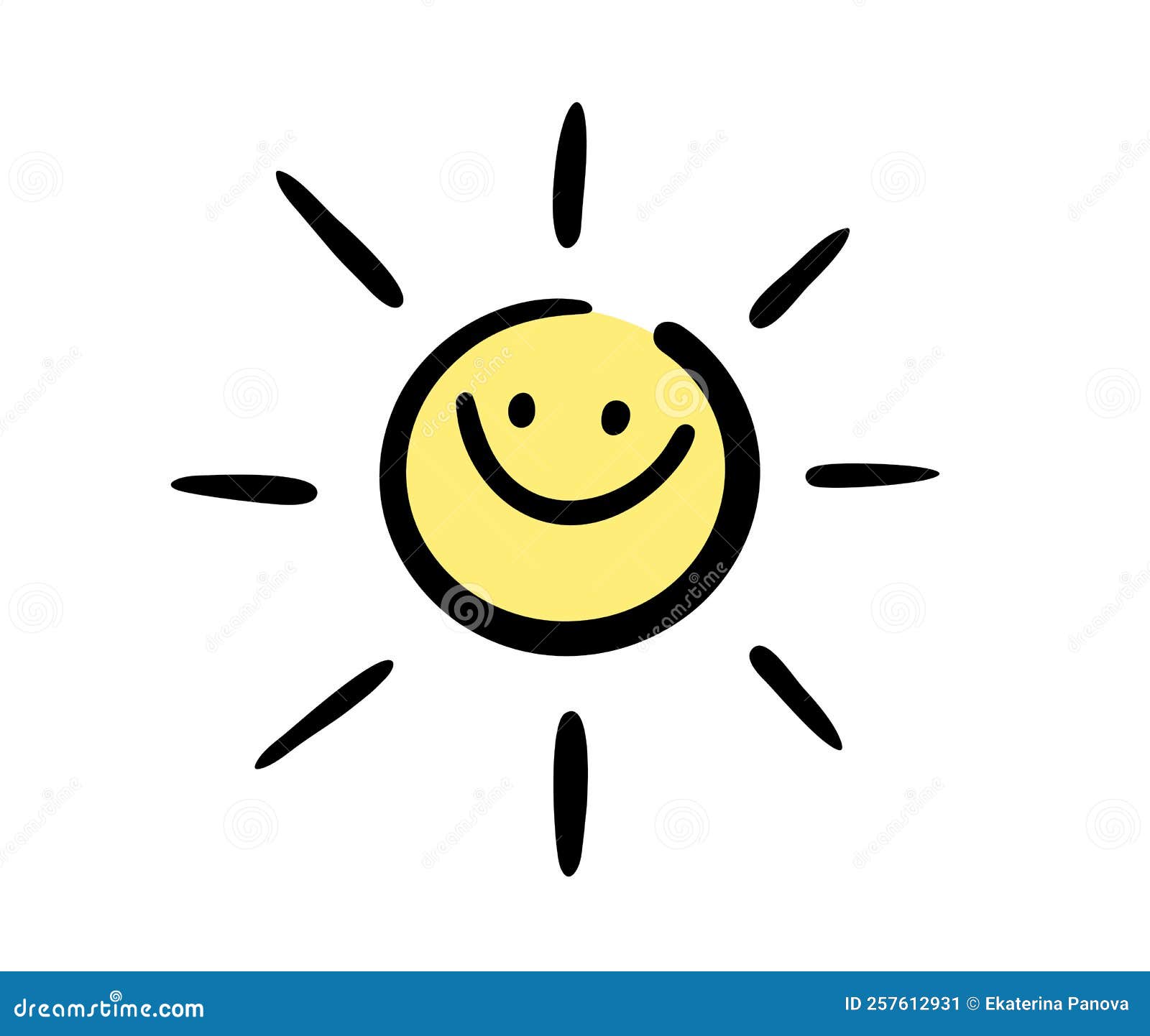 Doodle Drawing Sun with Crazy Smile. Vector Art. Stock Vector ...