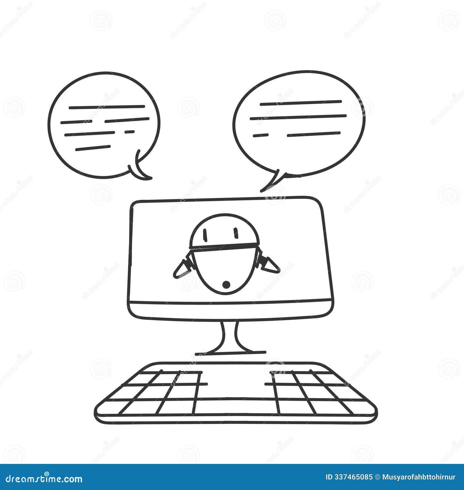 Doodle Drawn Chat Bot Ai Concept Illustration on Mobile Phone, Laptop ...