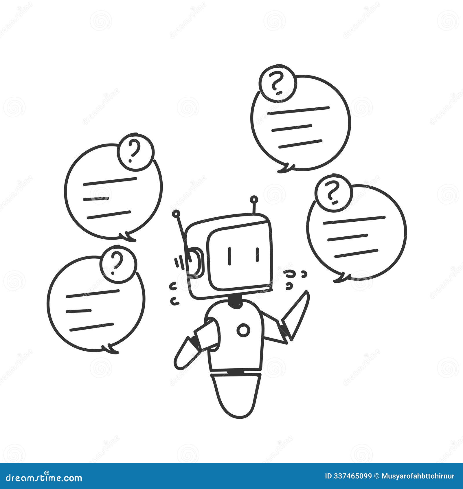 Doodle Drawn Chat Bot Ai Concept Illustration on Mobile Phone, Laptop ...