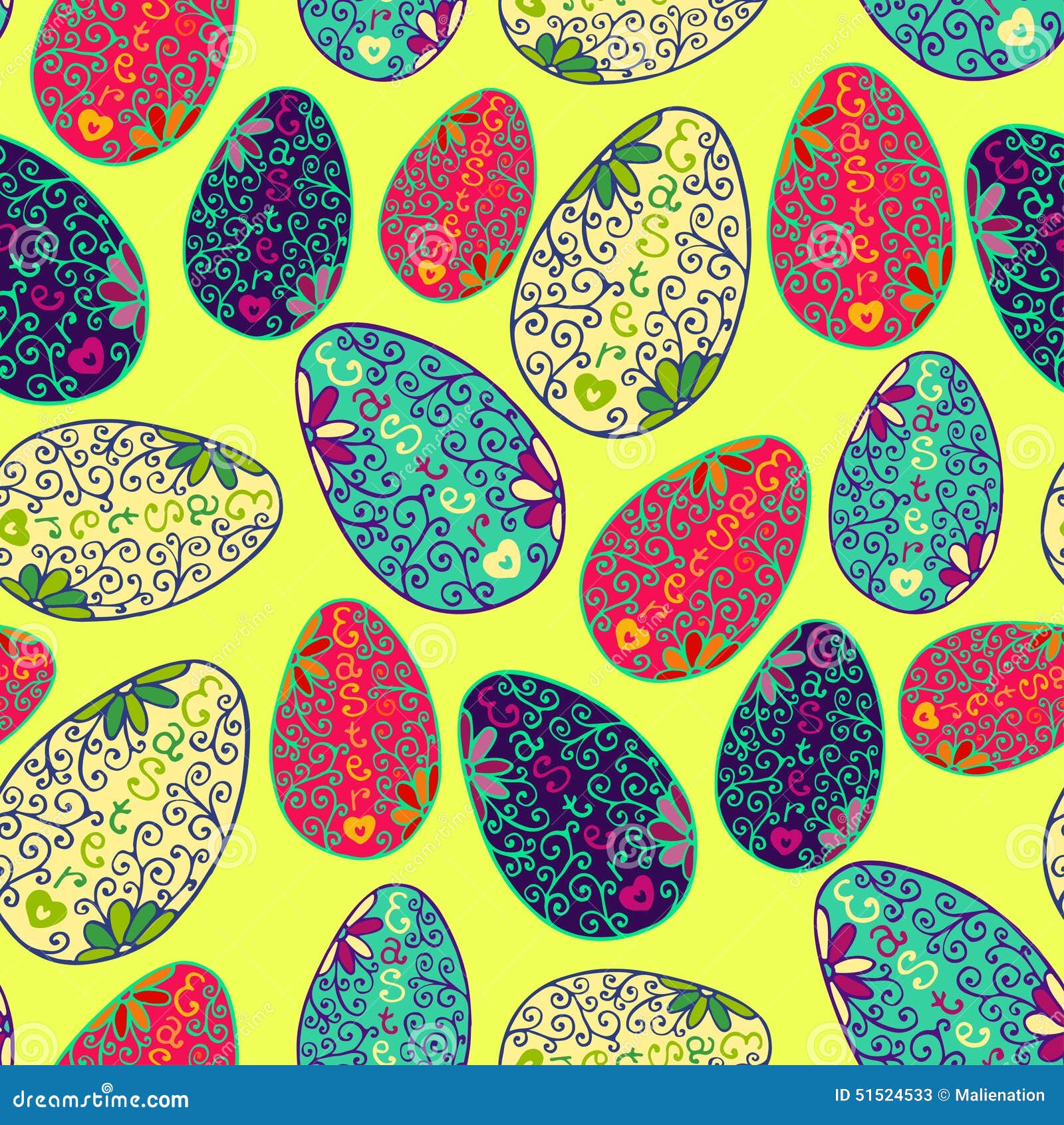 Doodle Easter Pattern. Vector Seamless Doodle Easter Pattern with Easter Eggs Stock Vector ...