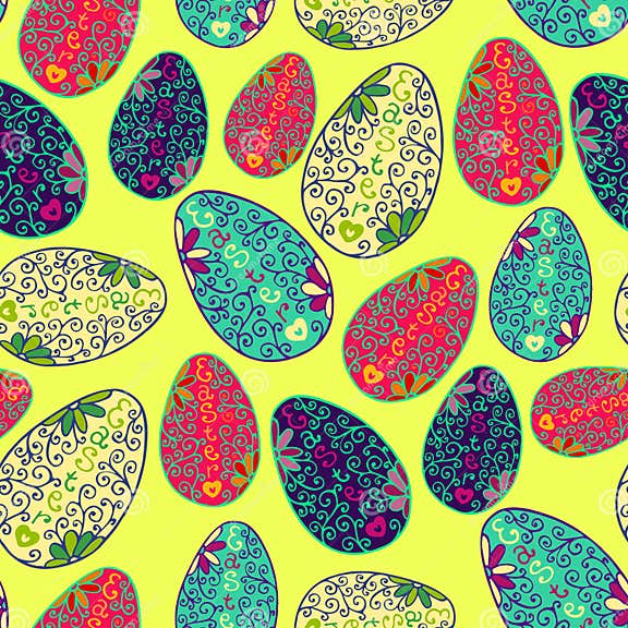 Doodle Easter Pattern. Vector Seamless Doodle Easter Pattern with Easter Eggs Stock Vector ...