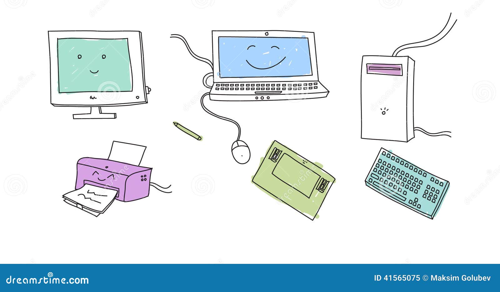 Doodle Electronical Devices Stock Illustration - Illustration of blue ...