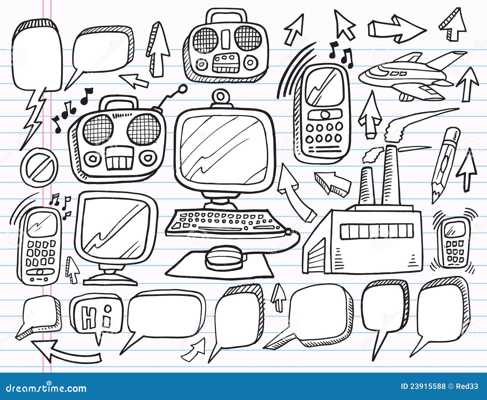 Doodle Electronics Work Business Set Stock Vector - Illustration of ...