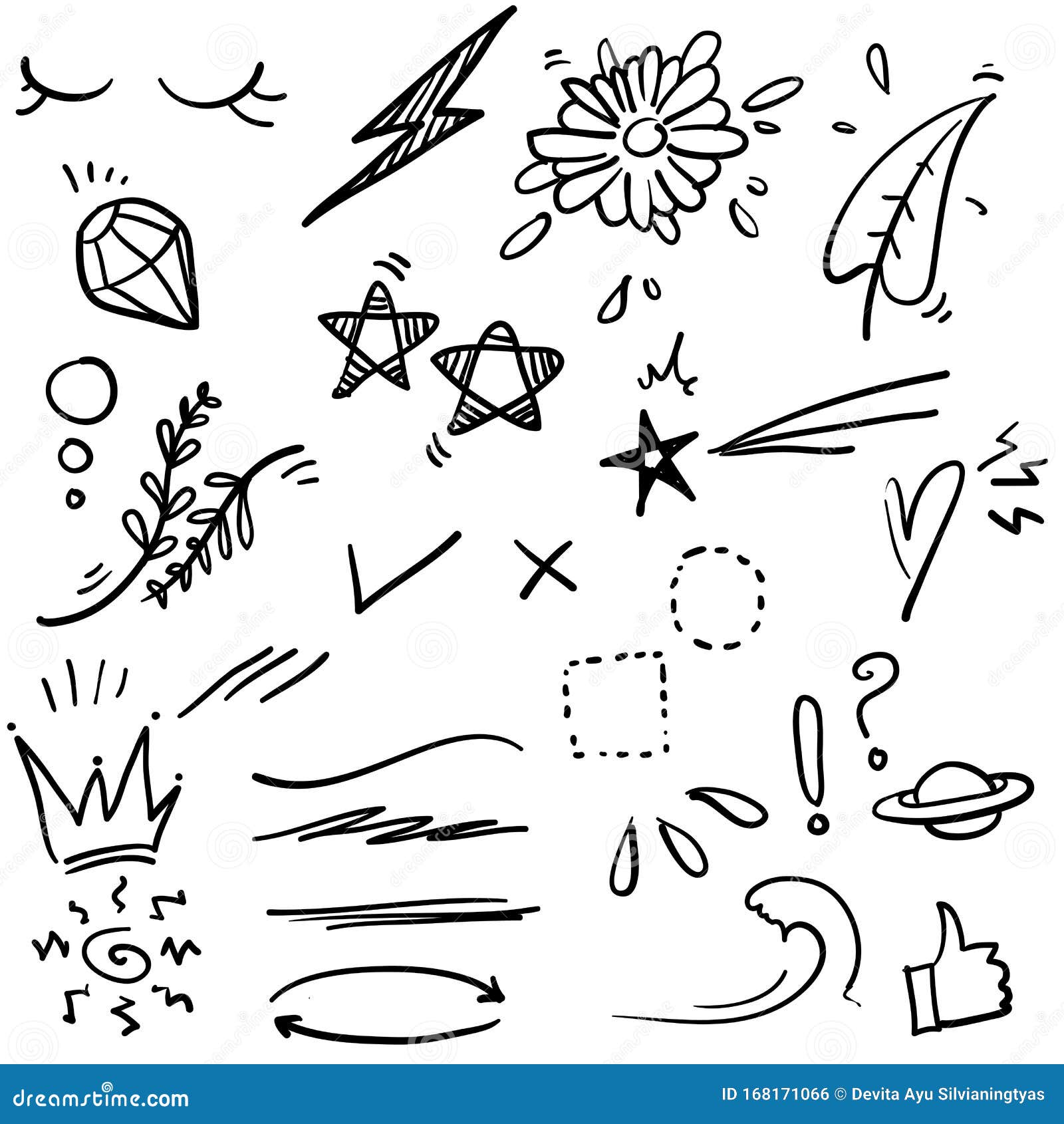Doodle Element Handdrawn Illustration Vector with Cartoon Style Stock ...