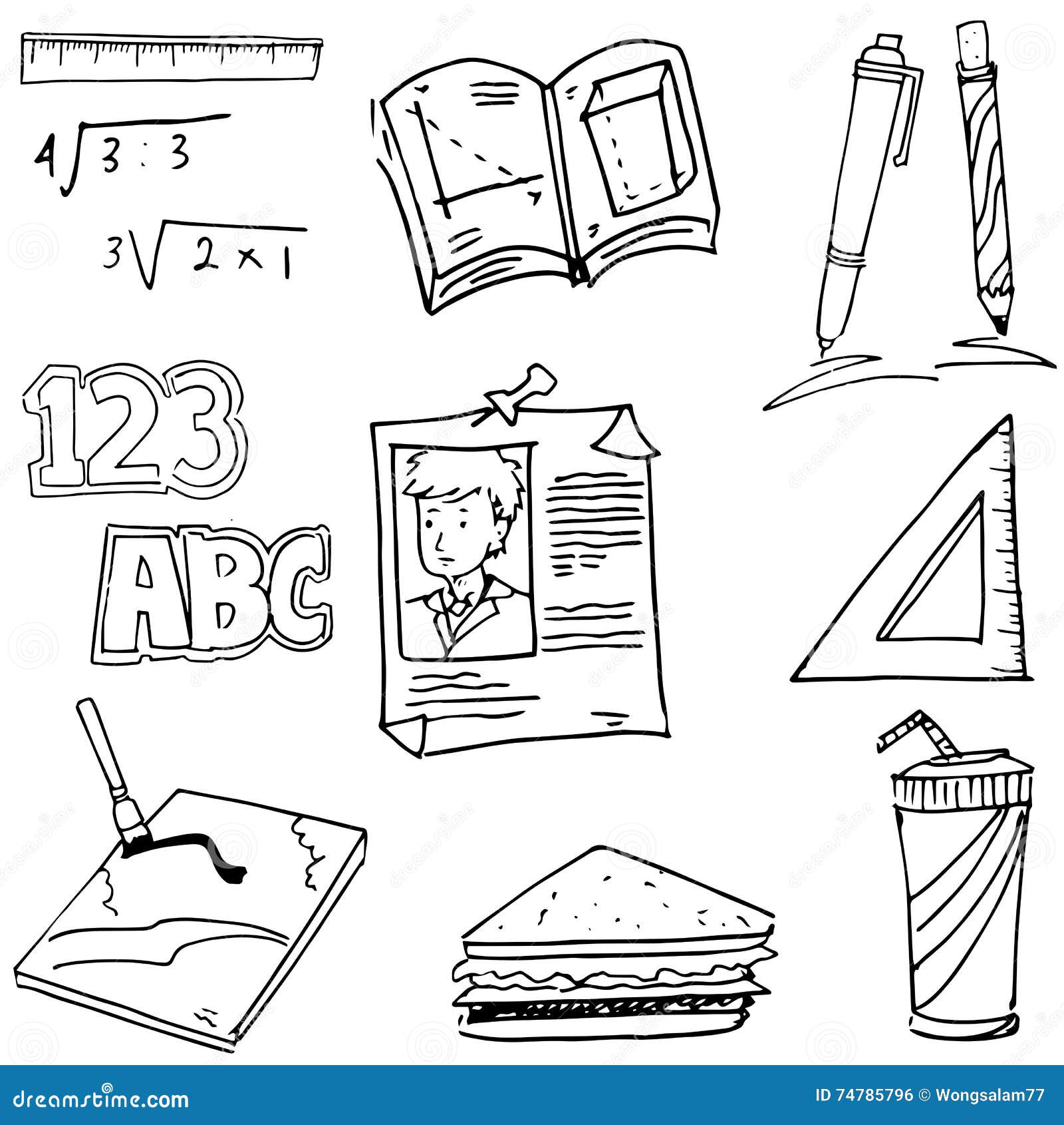 Doodle of Element School Book Pen Paper Stock Vector - Illustration of ...