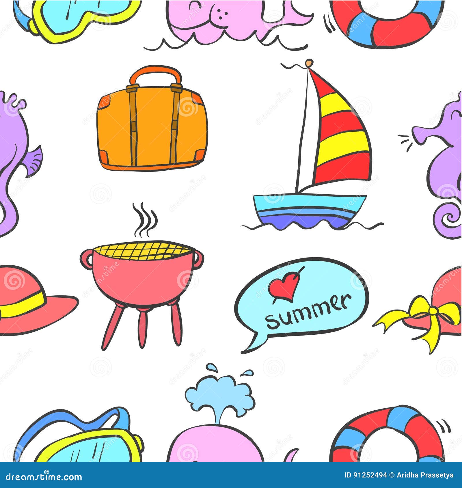 Doodle of Element Summer Holiday Stock Vector - Illustration of drawing ...