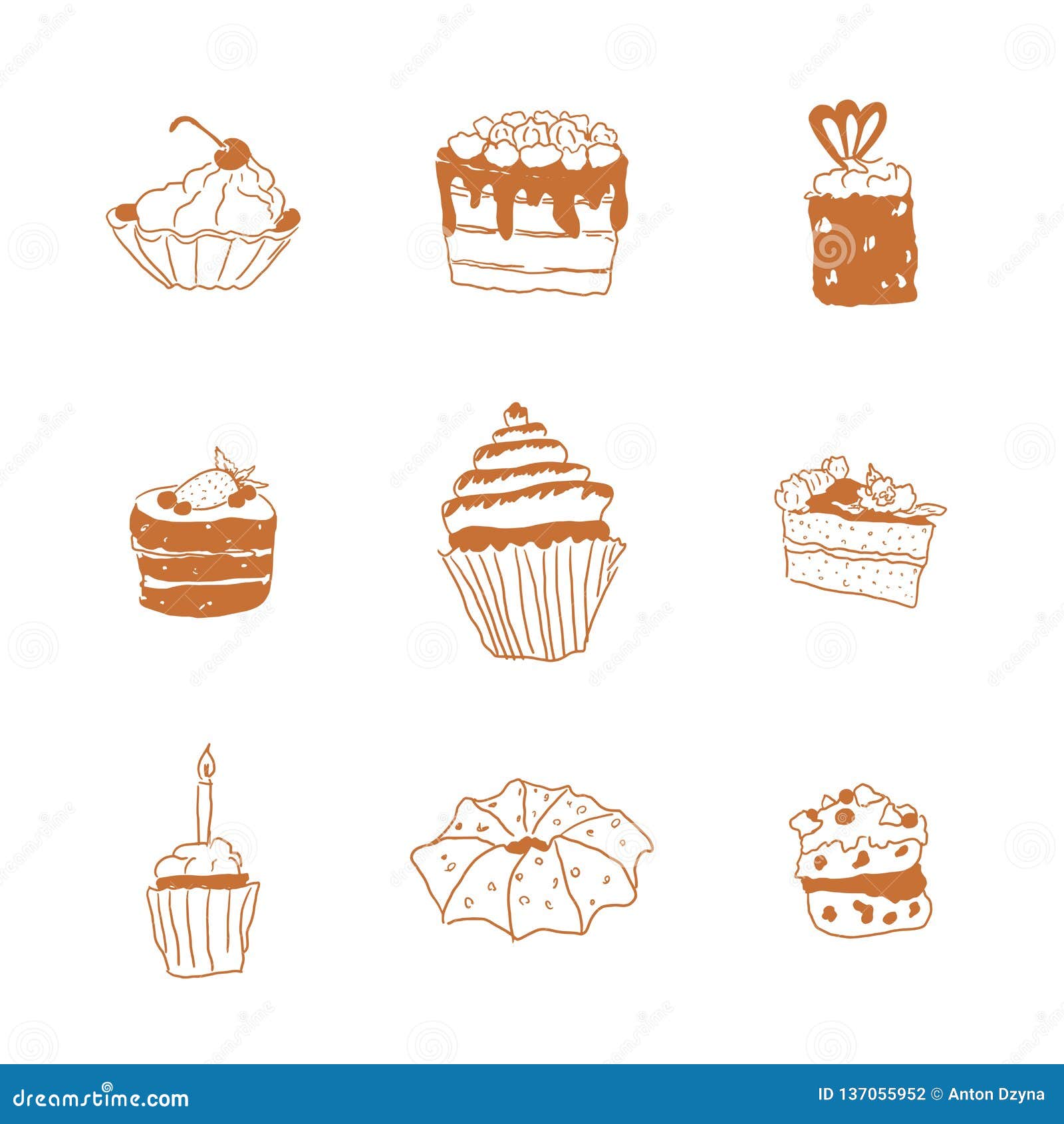 Doodle Elements of Pastry Sweets with Cream Stock Illustration ...