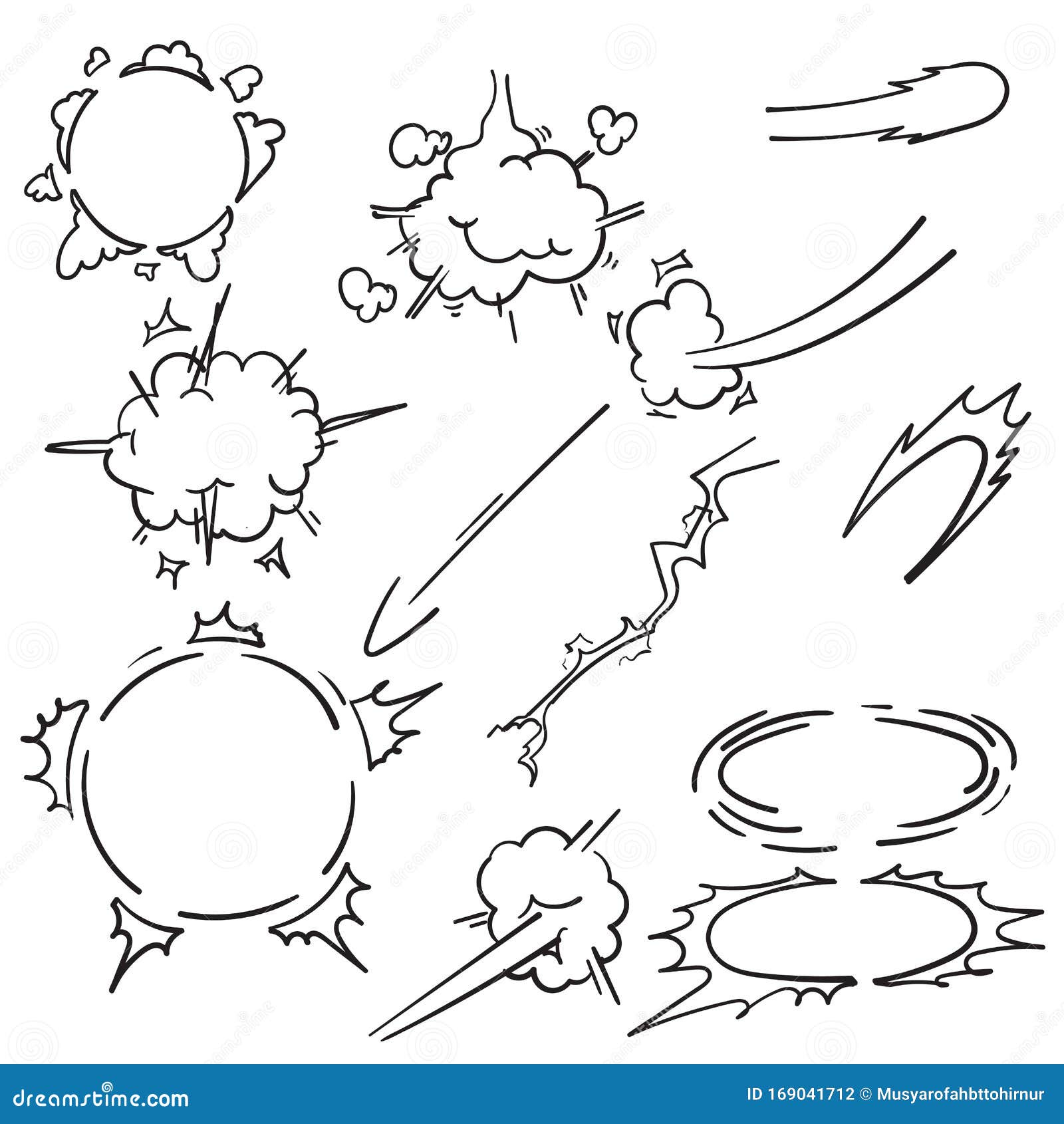 Doodle Energy Explosion. Cartoon Flame Smoke Cloud, Speed Hit Vfx ...
